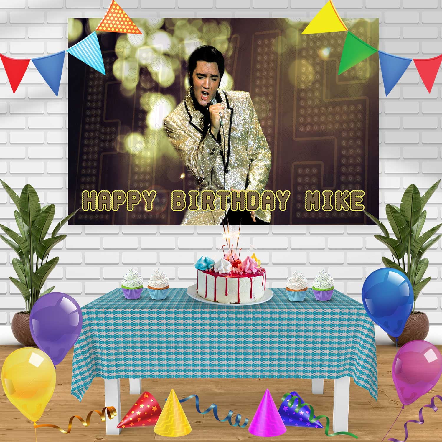 Elvis Presley Birthday Banner Personalized Party Backdrop Decoration 60 ...