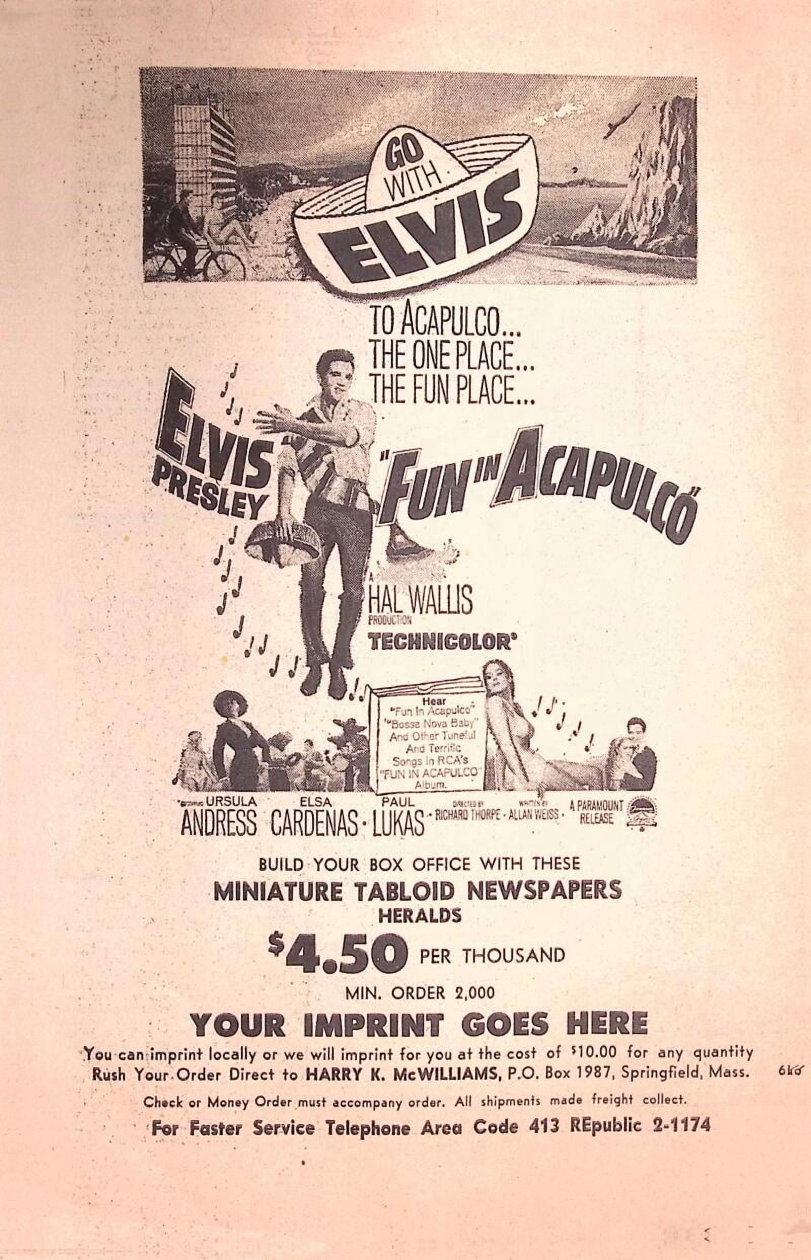 Elvis Presley Extra Fun Times In Acapulco Program Tabloid - Walmart.com