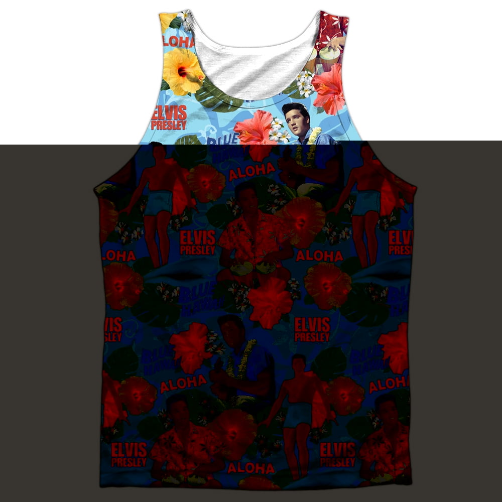 Elvis Presley King of Rock 1950s Icon Hawaiin Shirt Front Print Tank ...
