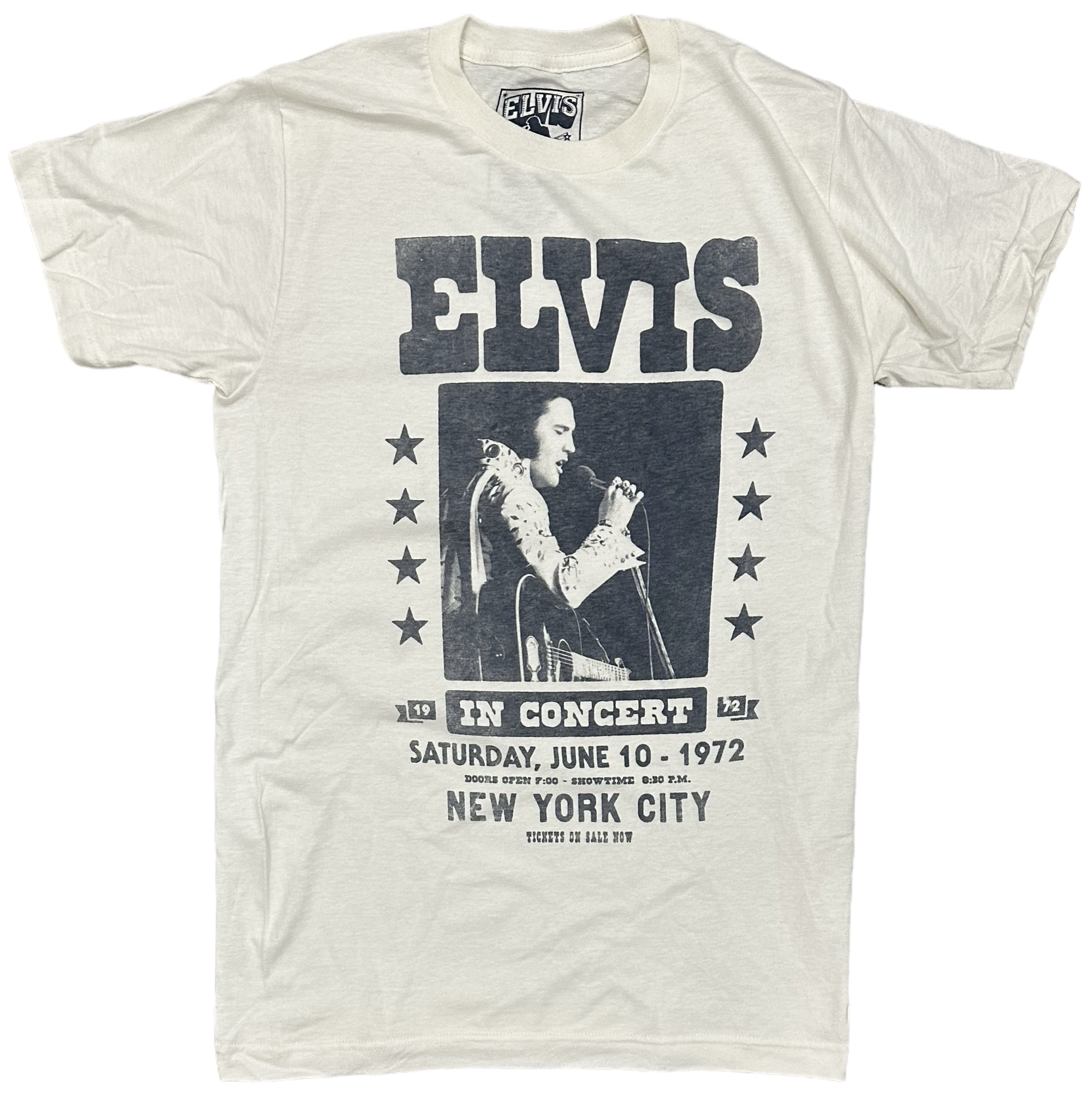Elvis Presley Men's Vintage Tee, 1972 Concert Graphic, X-Large, Ivory ...