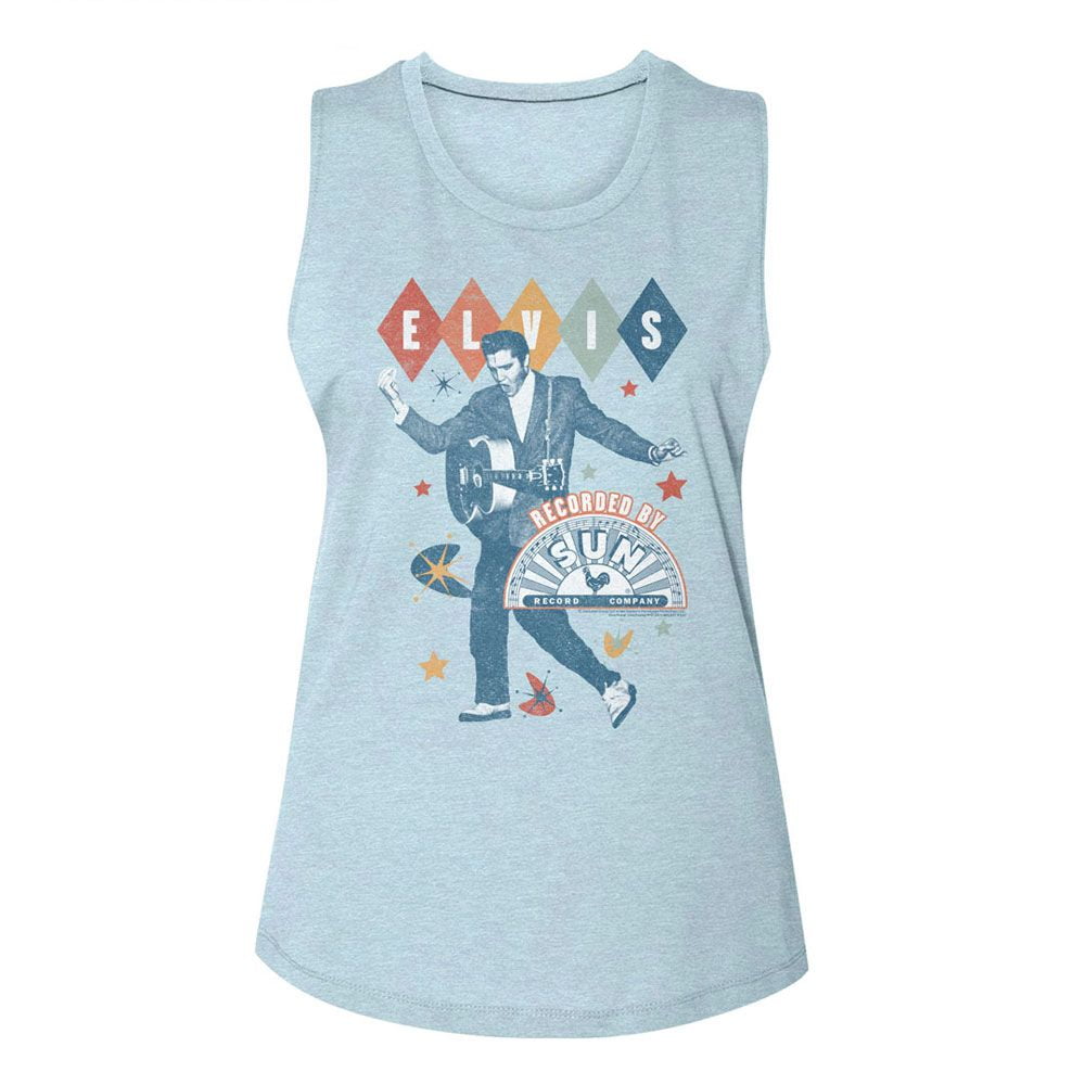 Elvis Presley Sun Records Retro Shapes Stonewash Denim Ladies Muscle ...