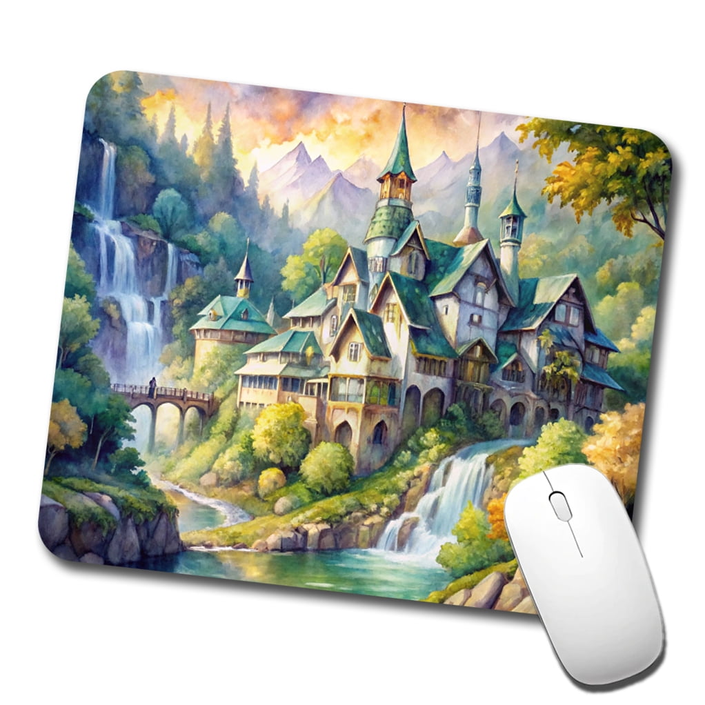 Elvish Elven Castle Fantasy Beautiful Watercolor Mouse Pad Low Profile ...