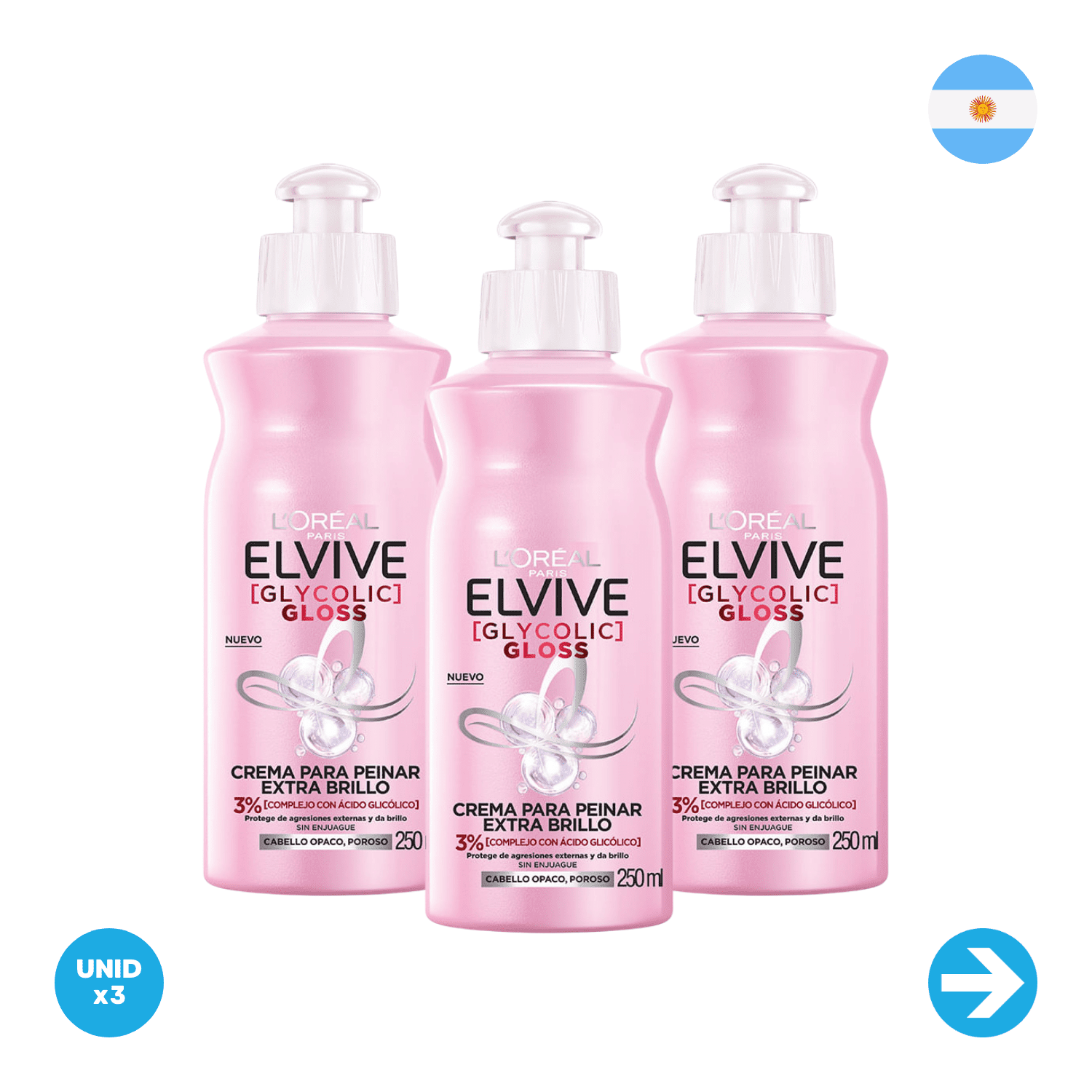 Elvive - Glycolic Gloss Extra Glossy Hairstyling Cream - 250ml x3 units ...