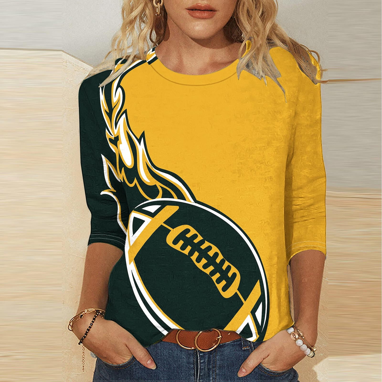 Elvqul 3/4 Sleeve Womens Tops Crew Neck Comfortable Print Tshirts ...