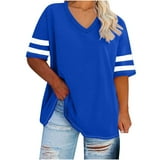 Elvqul Blue Tops for Women 2024 V-Neck Short Sleeve Ladies Tshirts Plus ...