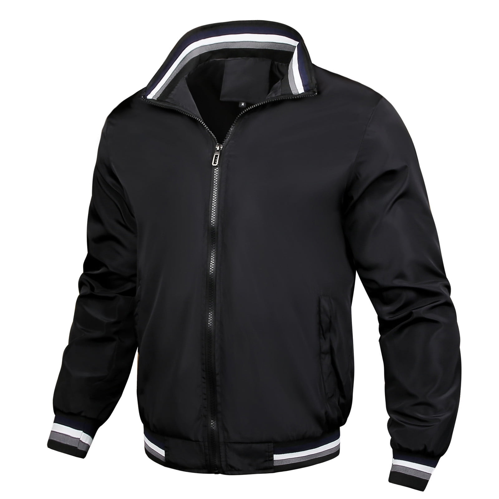 Elvqul Bomber Mens Jackets Winter Black Zipper Big and Tall Collared ...