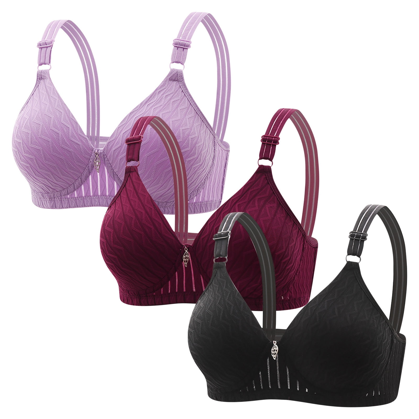Elvqul Bras for Women Push Up Everyday Bra 3 Piece Soft Solid Standard ...