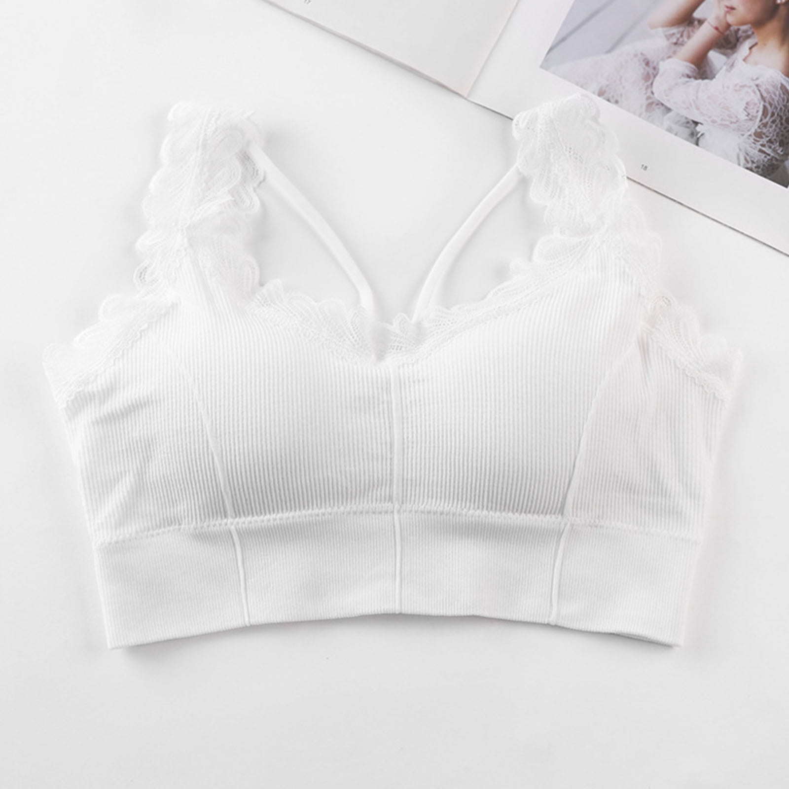 Elvqul Bras for Women Spaghetti Straps Solid Color White Seamless ...