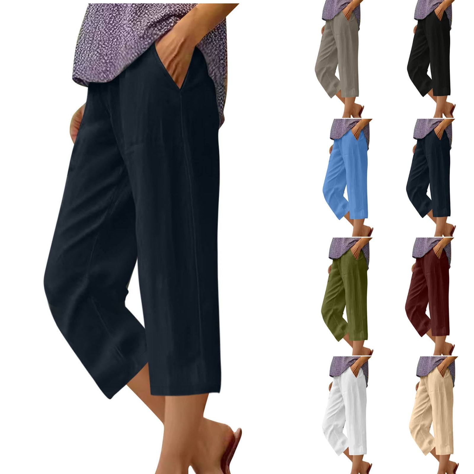 Elvqul Capris for Women Plus Navy Womens Pants Plus Size Clearance ...