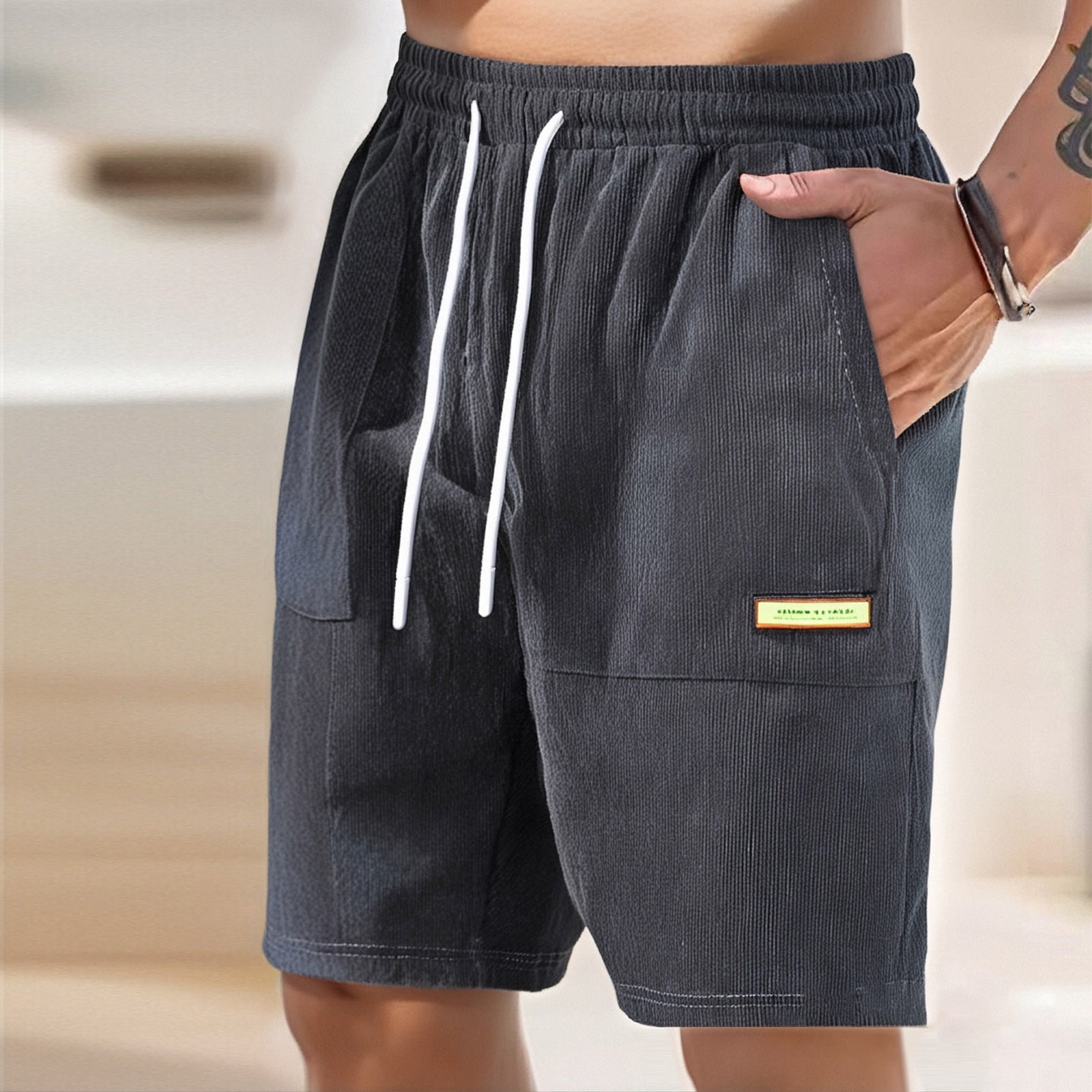 Elvqul Clearance Shorts for Men with Pockets Gray Elastic Waist Plain ...