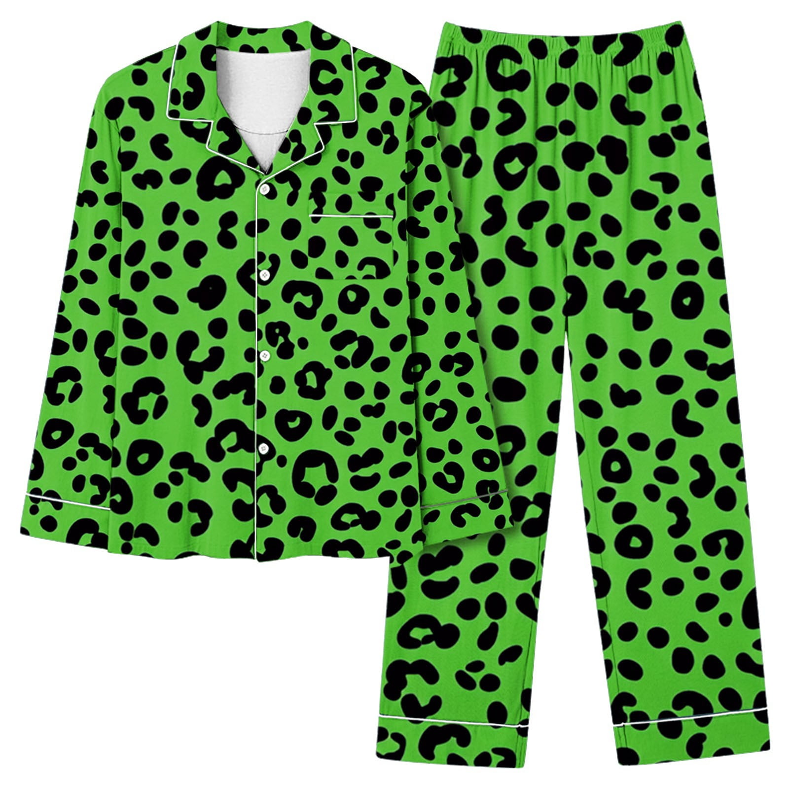 Elvqul Collared Pajamas Set for Women Long Sleeve Comfortable Loungewear Basic Leopard Print ...