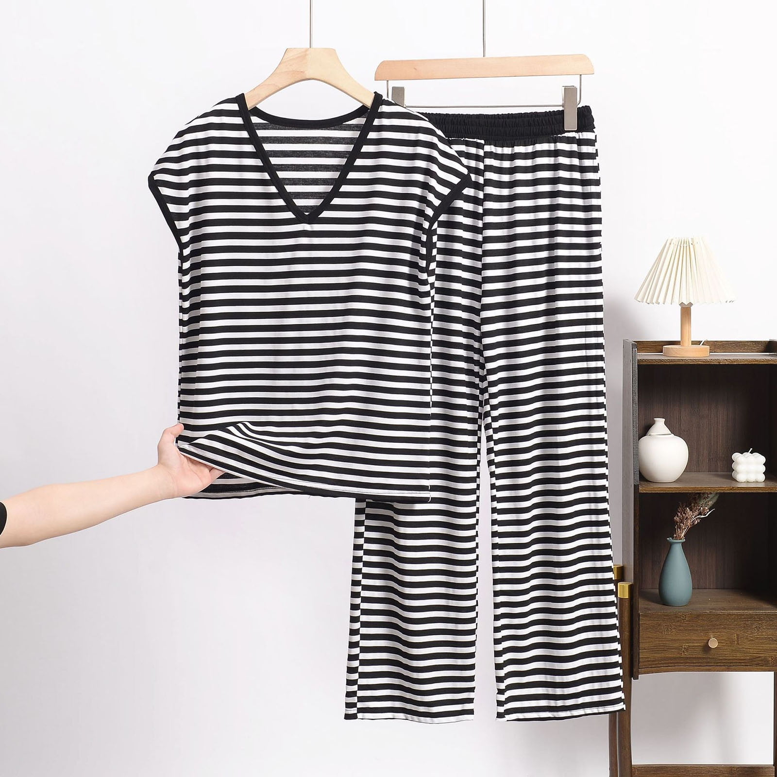 Elvqul Cotton Pajamas for Women Summer Pajamas Set Loose Solid Color ...