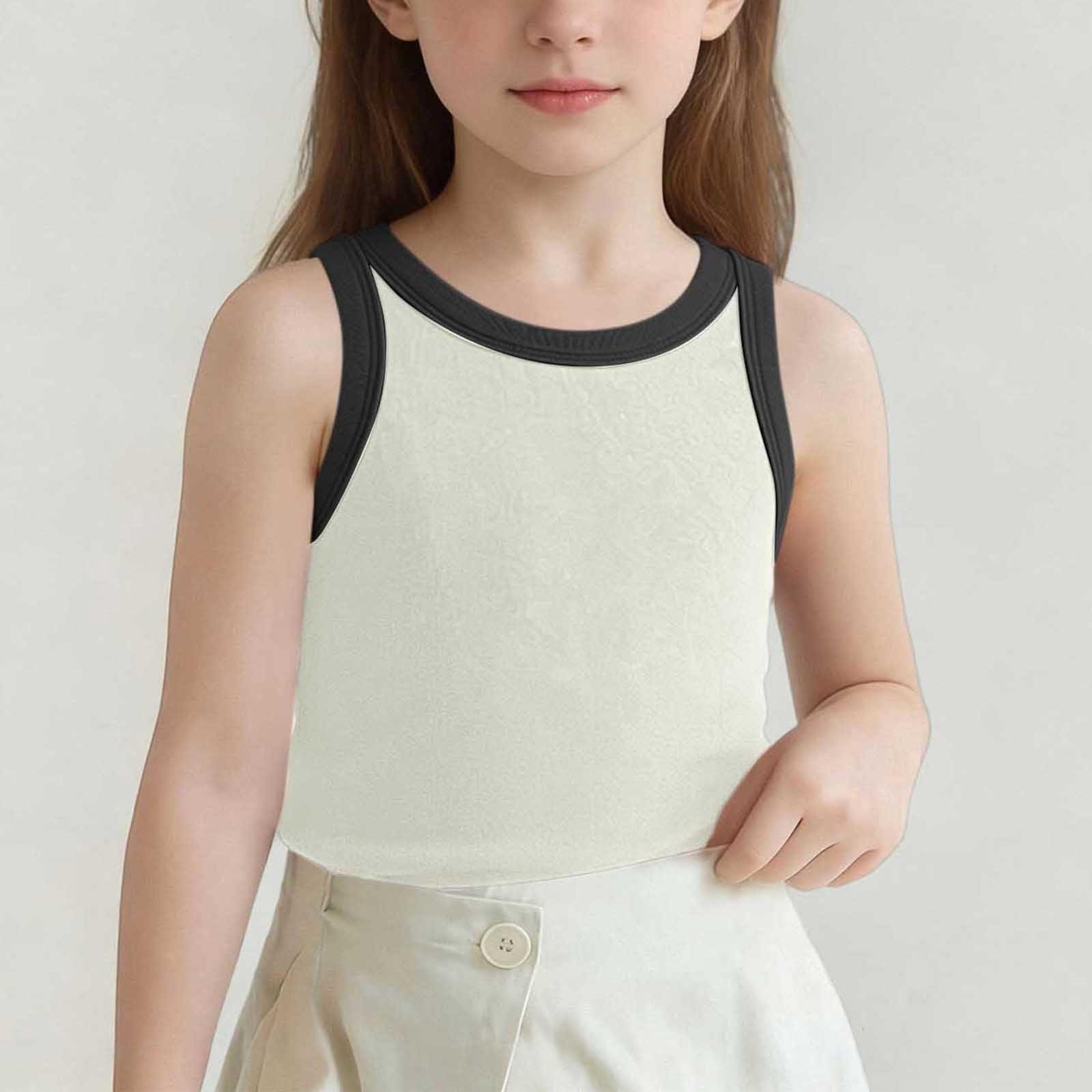 Elvqul Cotton Tops for Girls Soft Tank Top Round Neck Solid Color ...