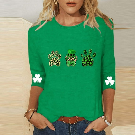 Elvqul Womens Plus Size Shirts Green Clover T Shirts St Patricks Day ...