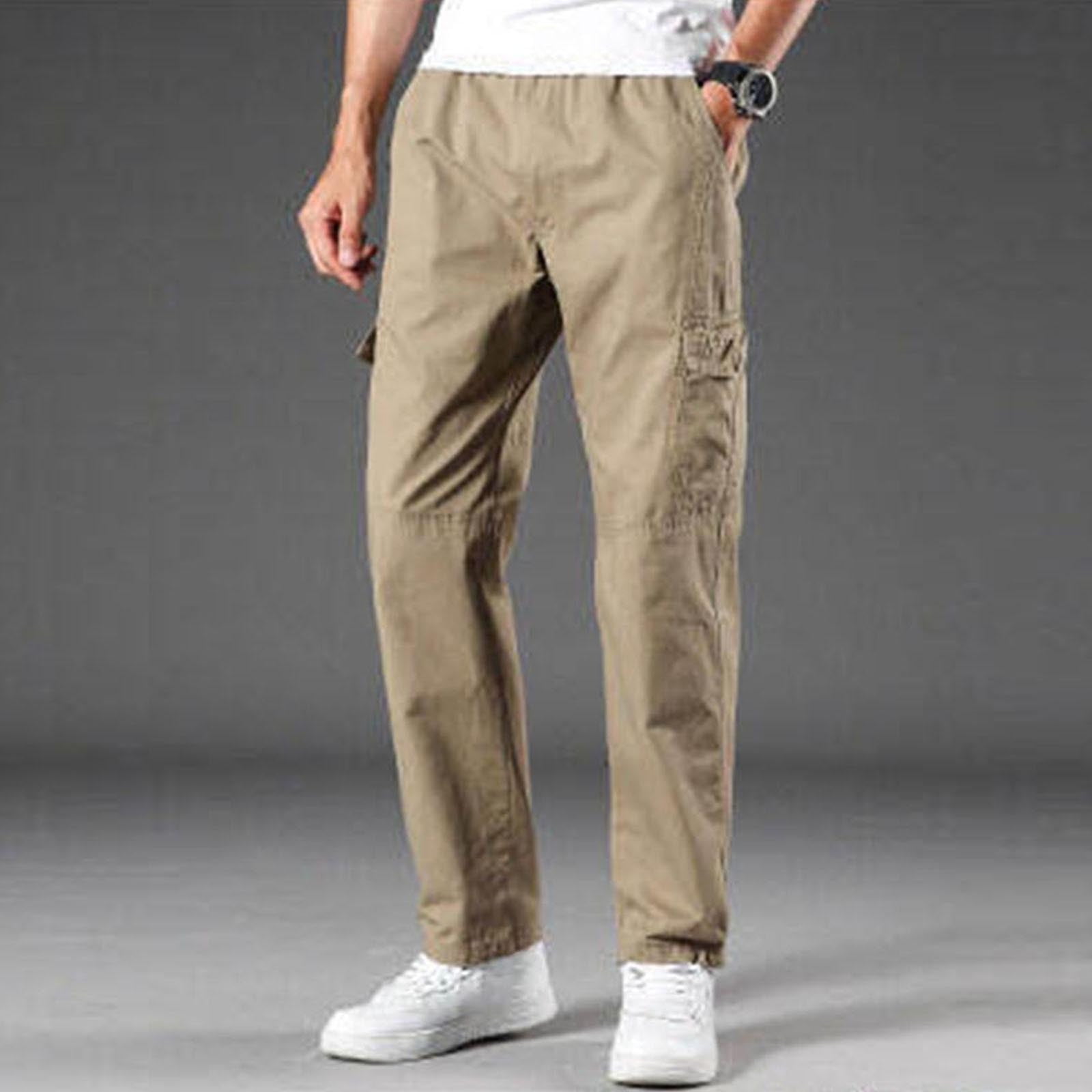 Elvqul Elastic Waist Cargo Pants for Men Straight-Leg Pullover Cargo ...