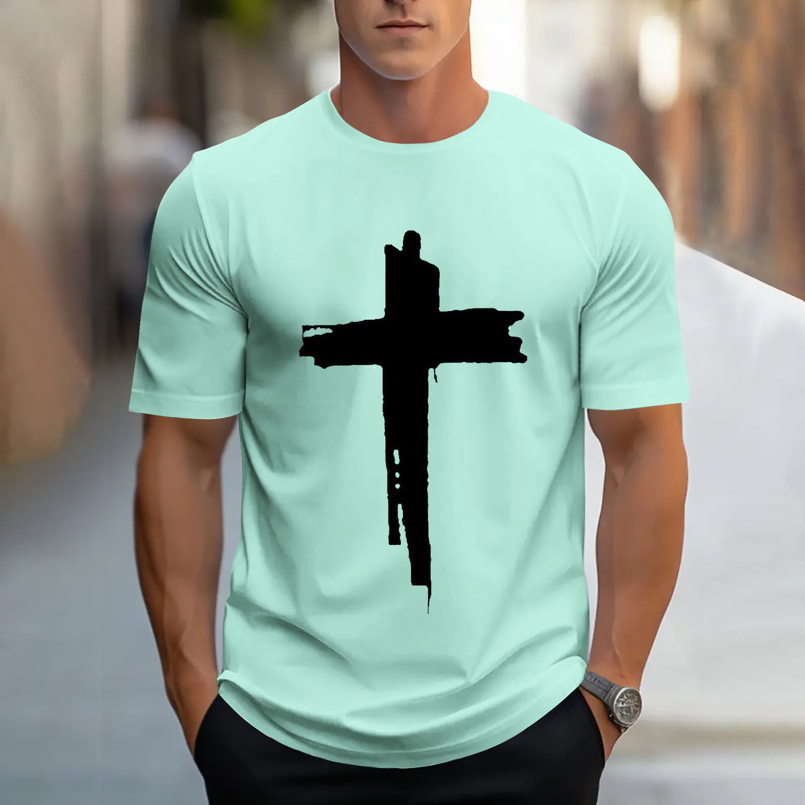 Elvqul Fitness Shirts for Men Short Sleeve Mint Green Pull On Slim Fit ...