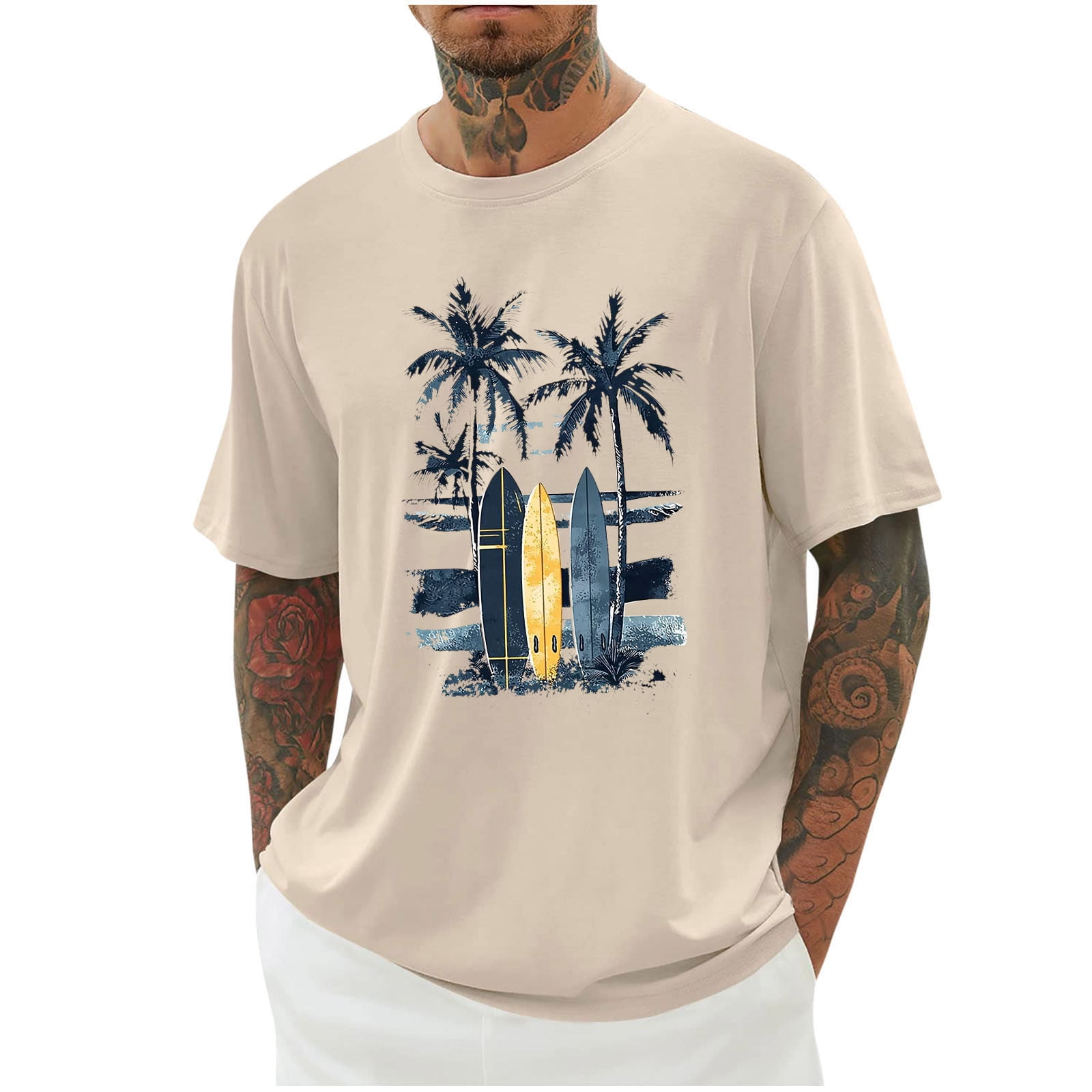 Vetsdori Hawaii Shirts for Men Outdoor Khaki Pull-On Short Sleeve Beach ...