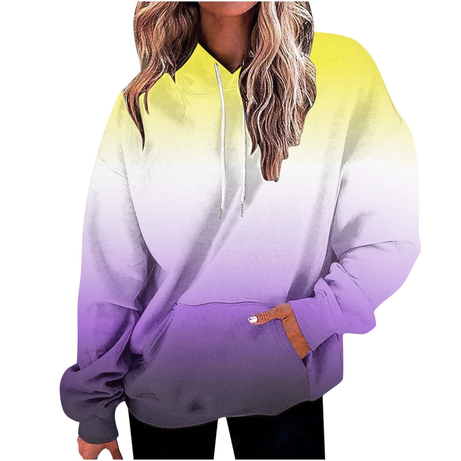 Elvqul Hoodies Women Casual Gradient Sweatshirts Women Soft Hooded ...
