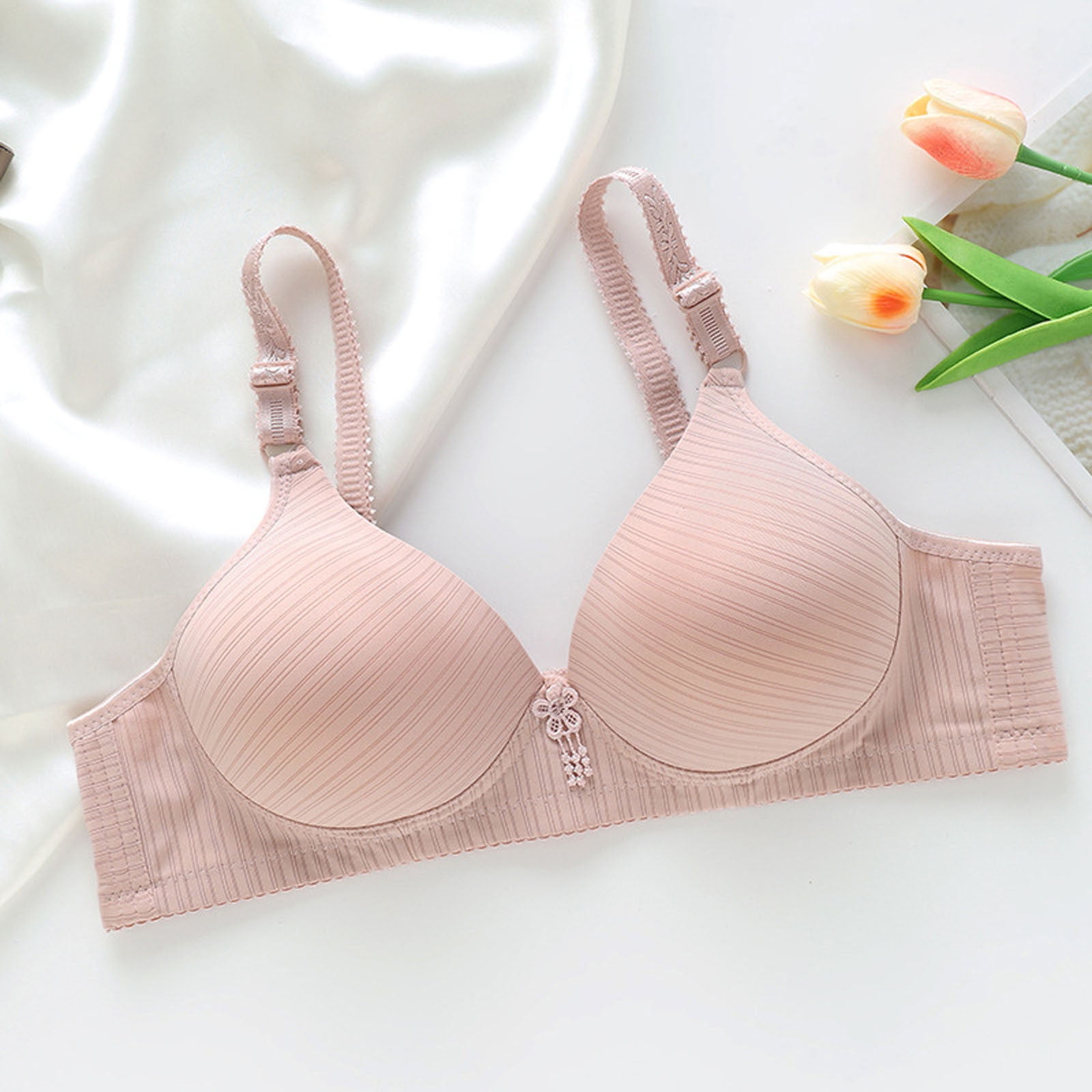 Elvqul Hot Pink Bras Women Adjustable Wireless Support Bralette Nylon ...