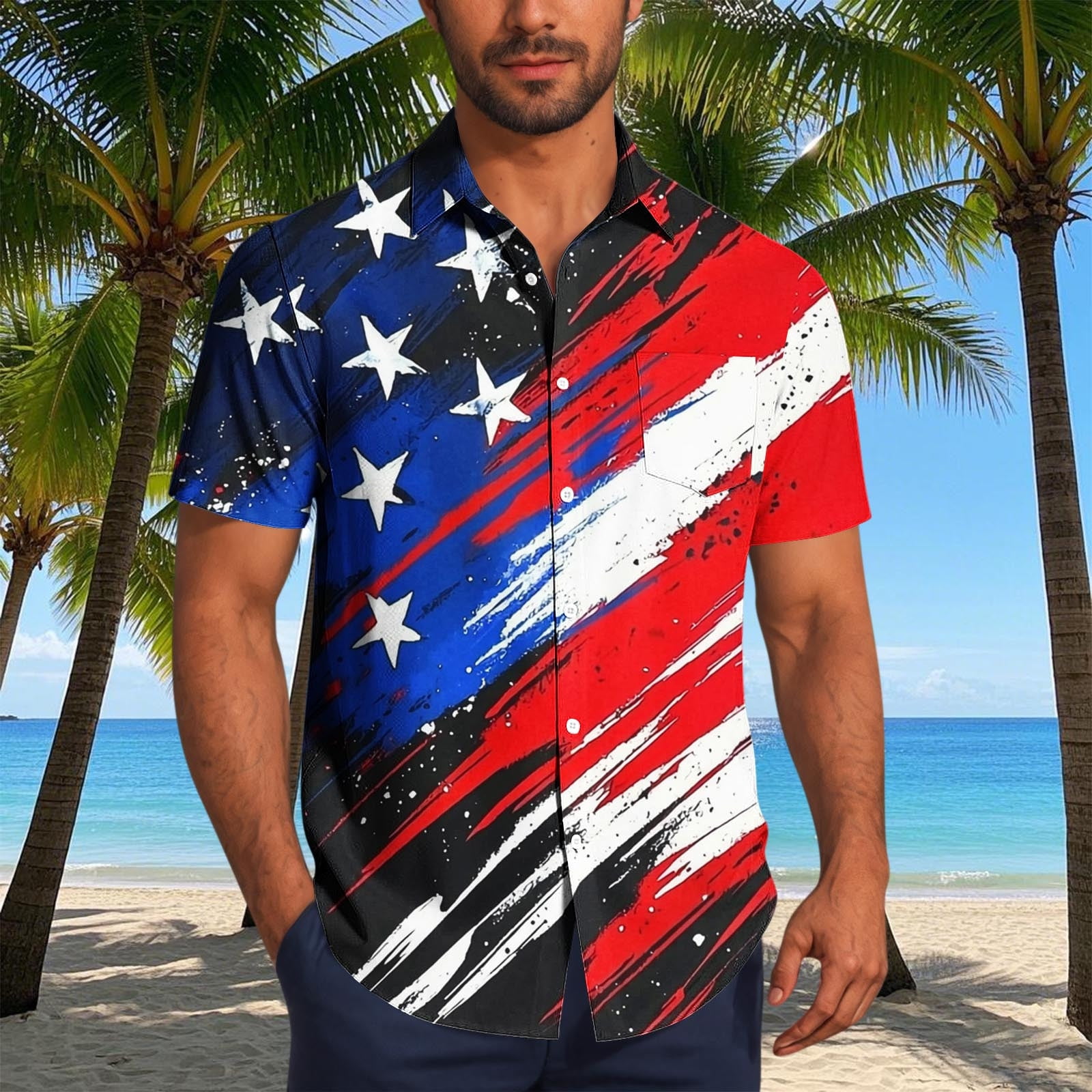 Elvqul Independence Day Shirts for Men 4th of July Collar Red Trendy ...