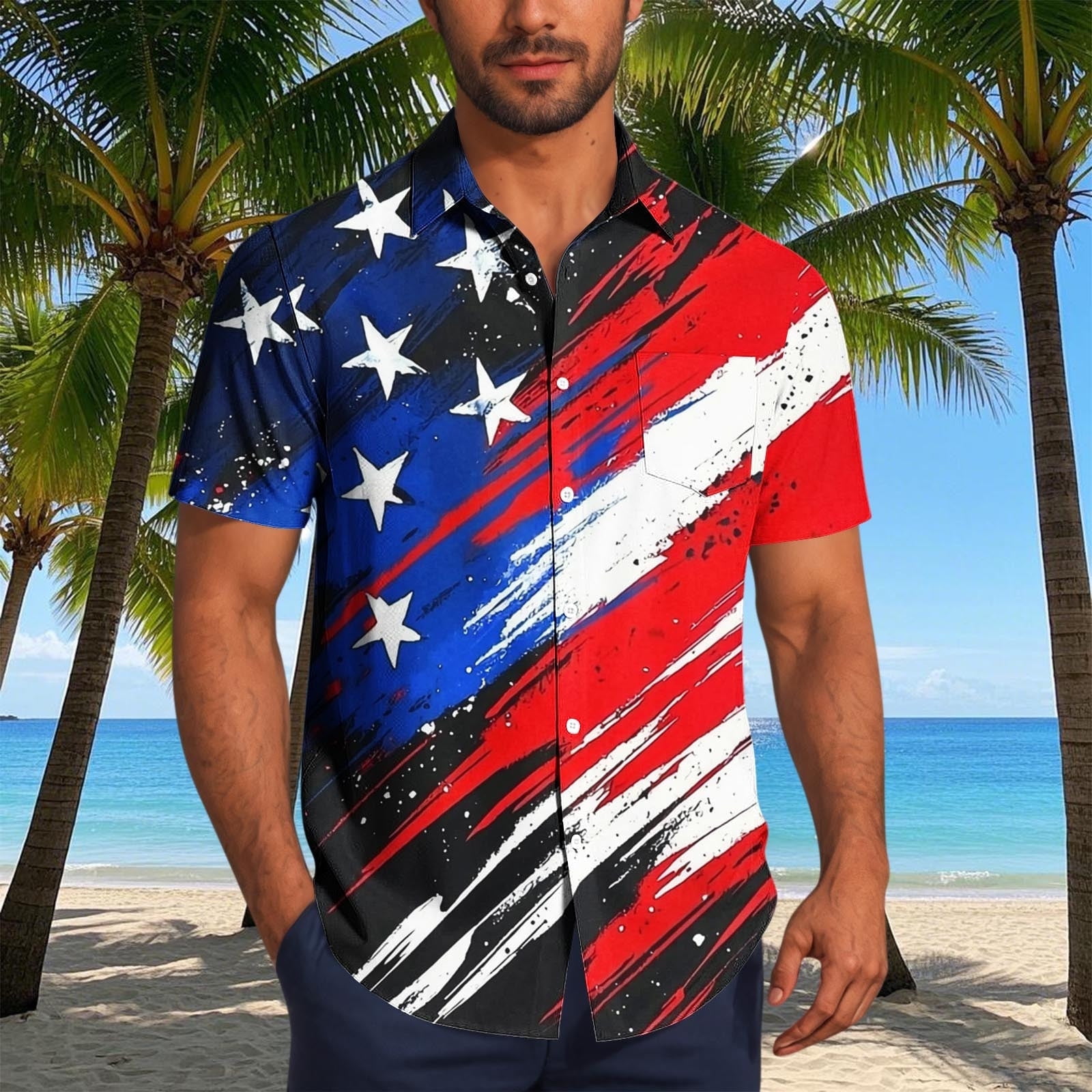 Elvqul Independence Day Shirts for Men Button up American Flag Stylish ...