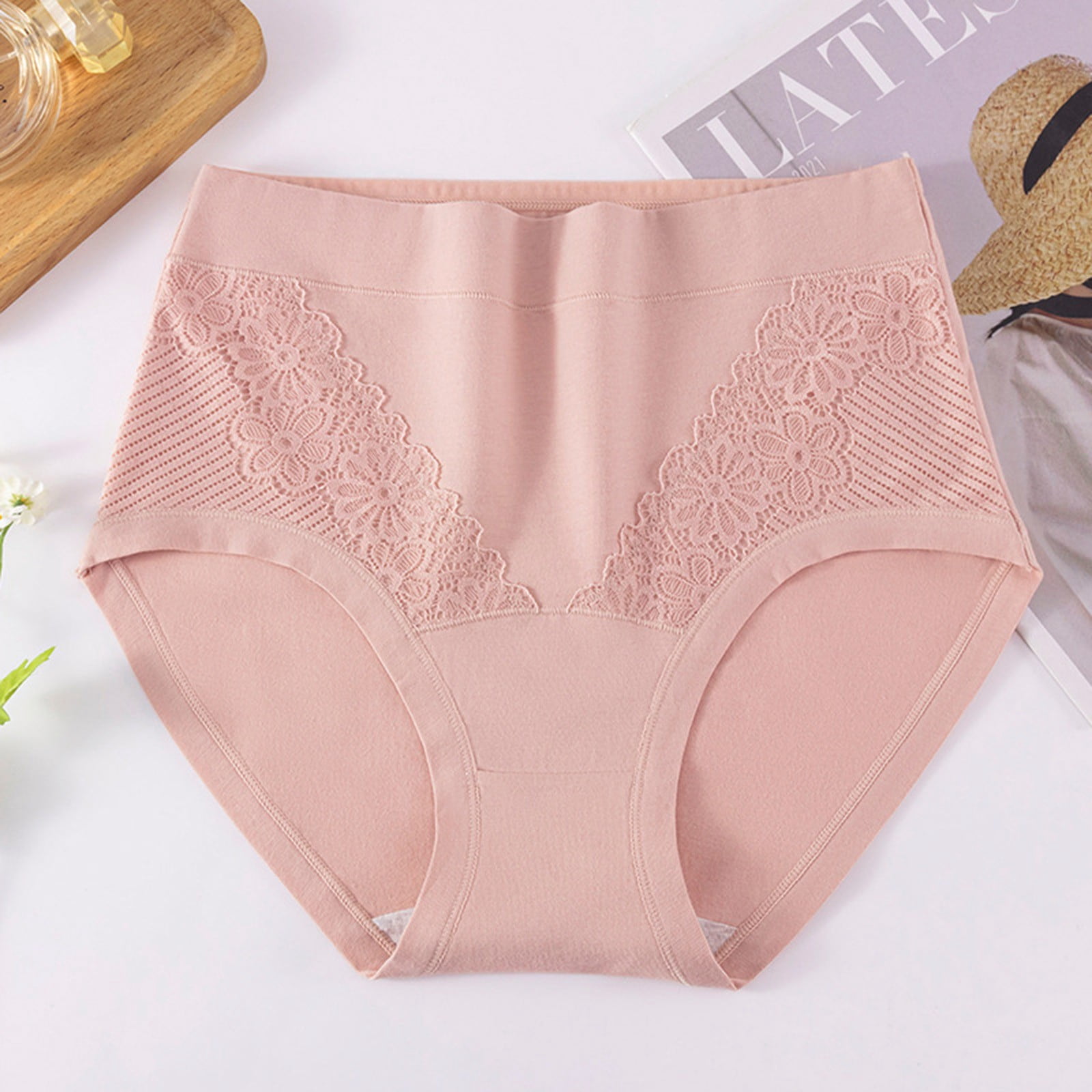 Hipattires Lace Panties for Women Soft Pink Pull-On High Waist Plus ...