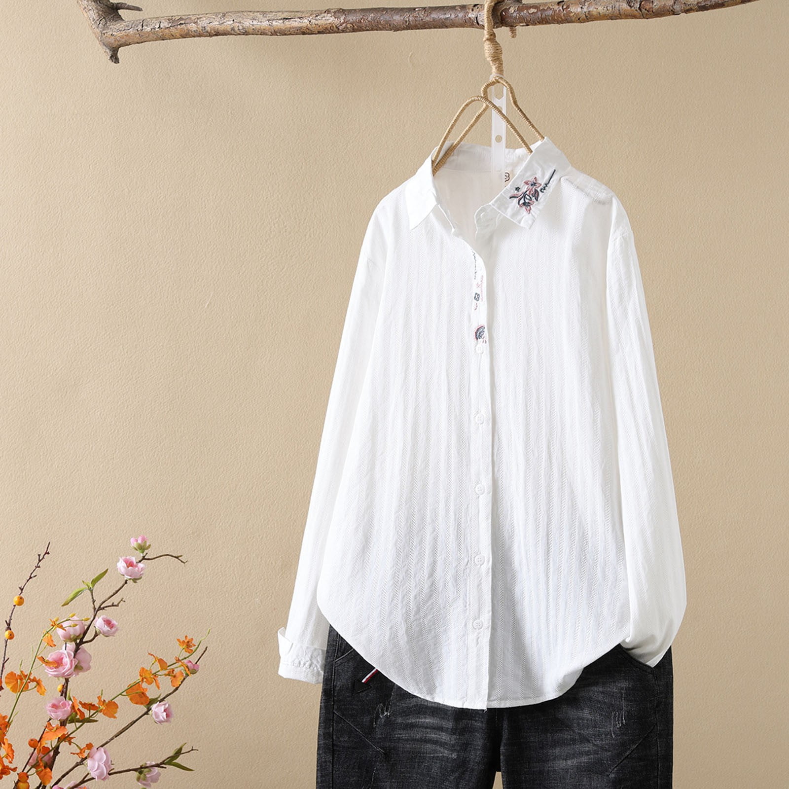 Elvqul Long Sleeve Shirts for Women White Button up Plus Size Cotton ... Elvqul Long Sleeve Shirts for Women White Button up Plus Size Cotton ...