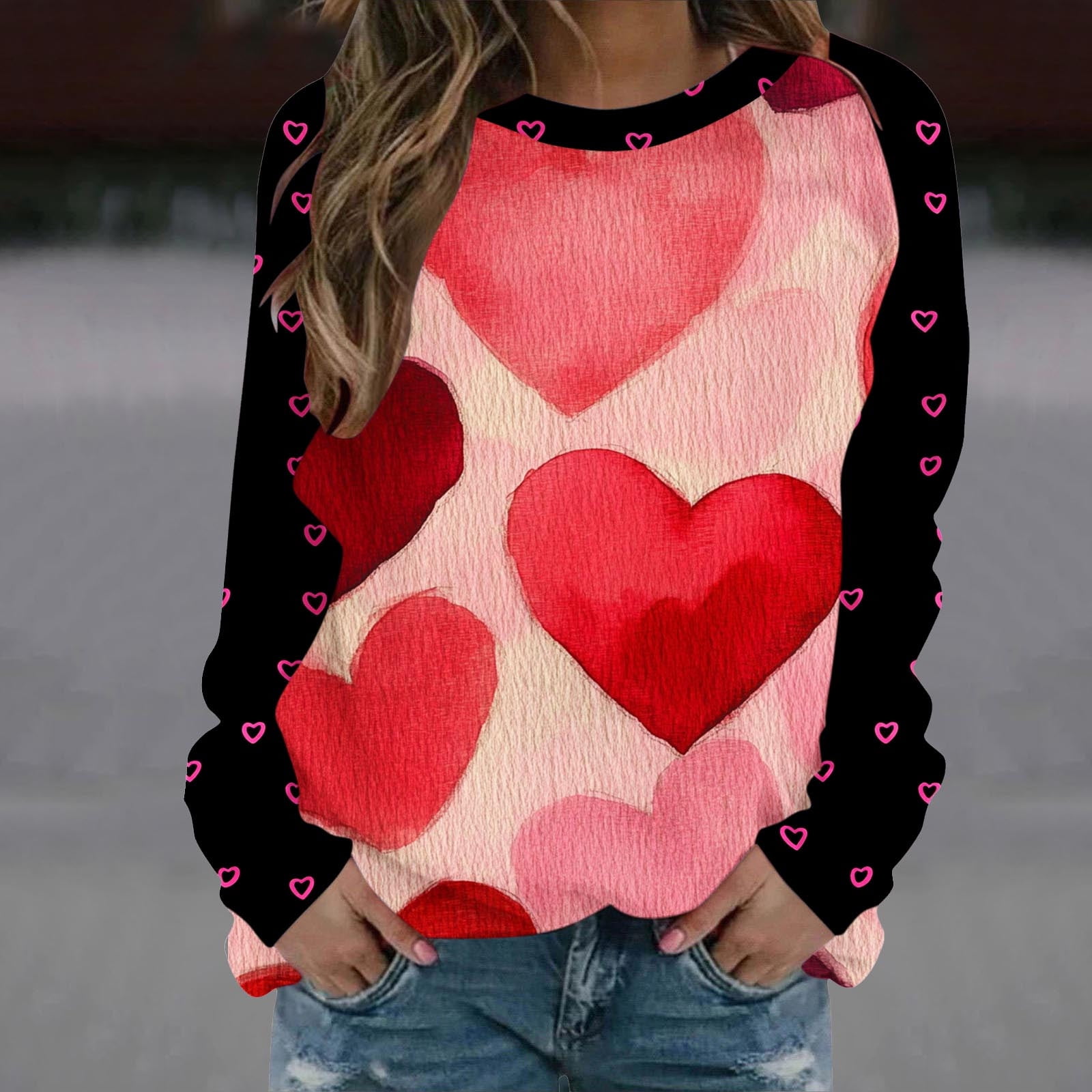 Elvqul Long Sleeve Tops for Women Red Comfy Sweatshirts Crew Neck ...