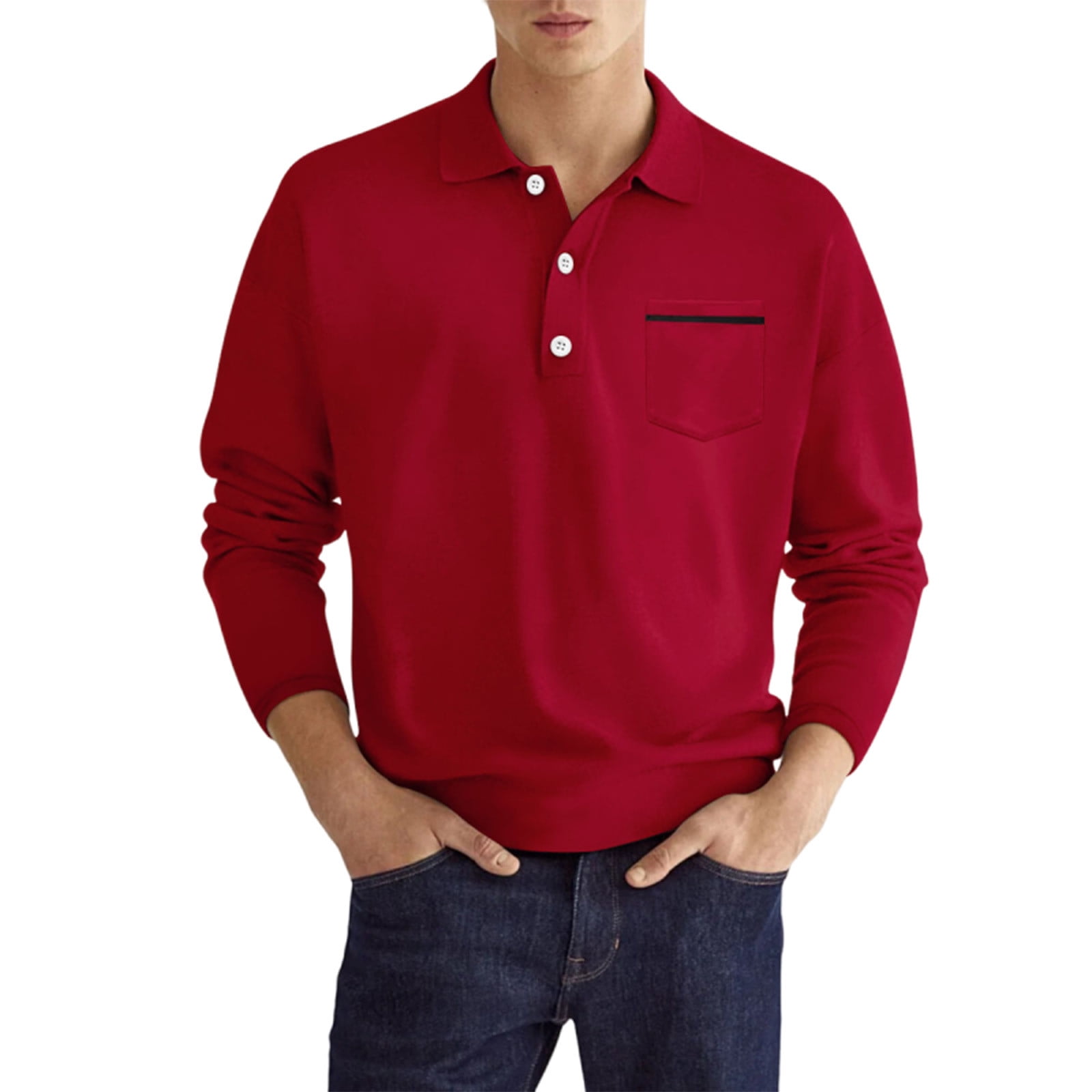 Elvqul Men's and Big Men's Shirts Long Sleeve Pullover Red Collared ...