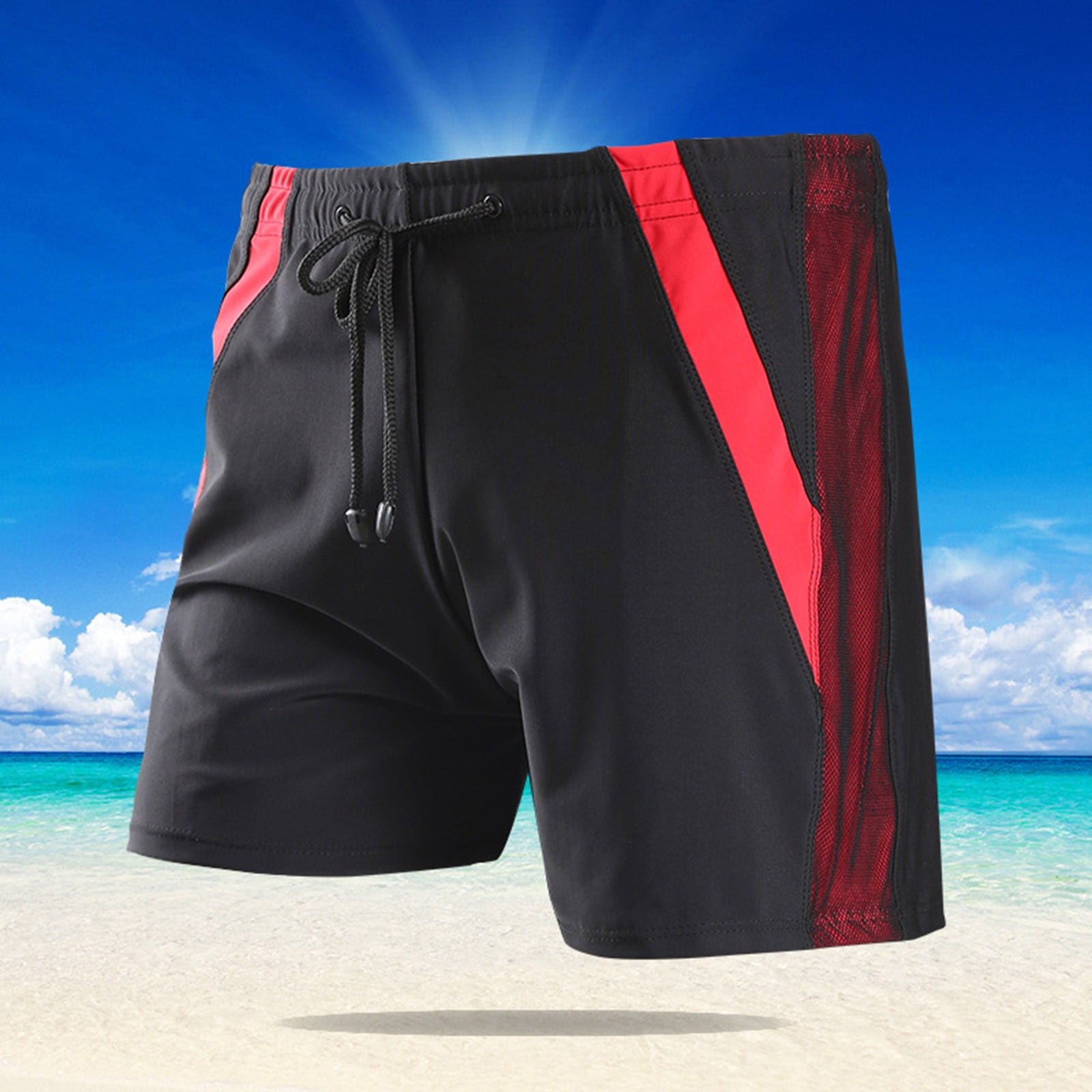 Elvqul Mens Bathing Trunks Big Men Red Solid Drawstring Lightweight ...