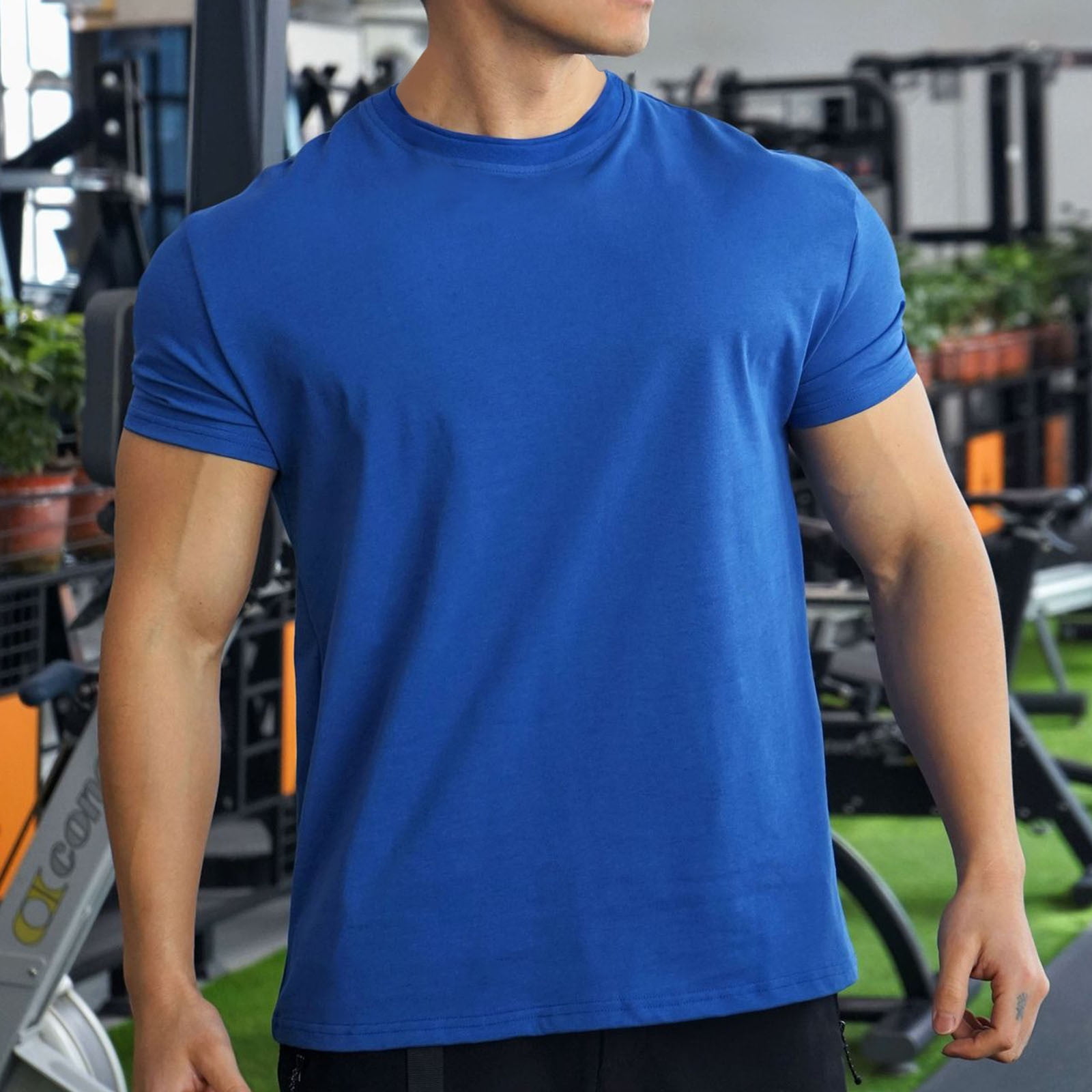 Elvqul Mens Blue Shirts Solid Short Sleeve Pull on Slim Fit Sports ...