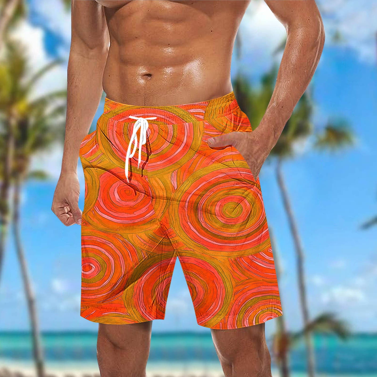 Elvqul Mens Cargo Shorts with Pockets Elastic Waist Printed Summer ...