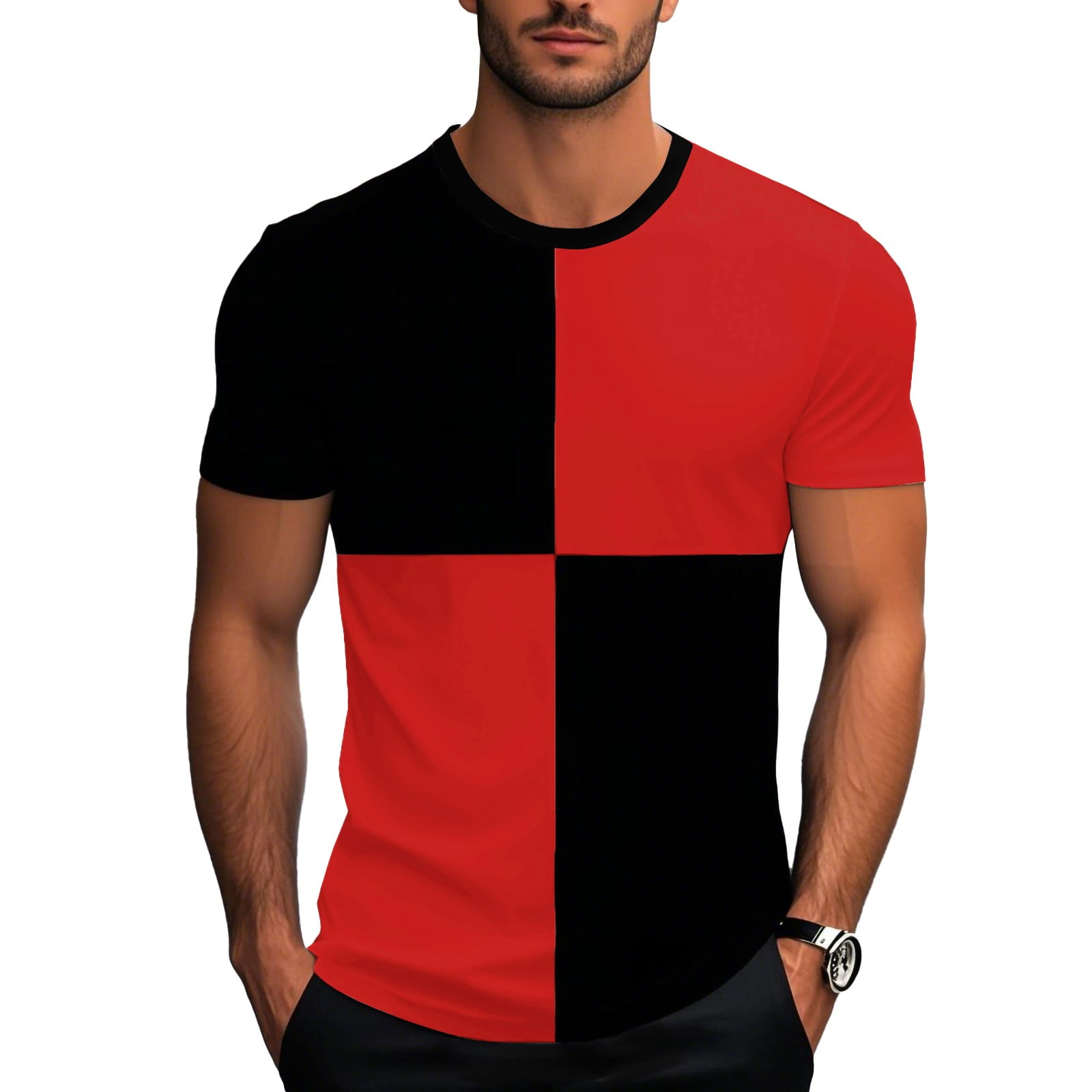 Elvqul Mens Fashion Shirts Athlete Slim Fit Pull on Patchwork Short ...