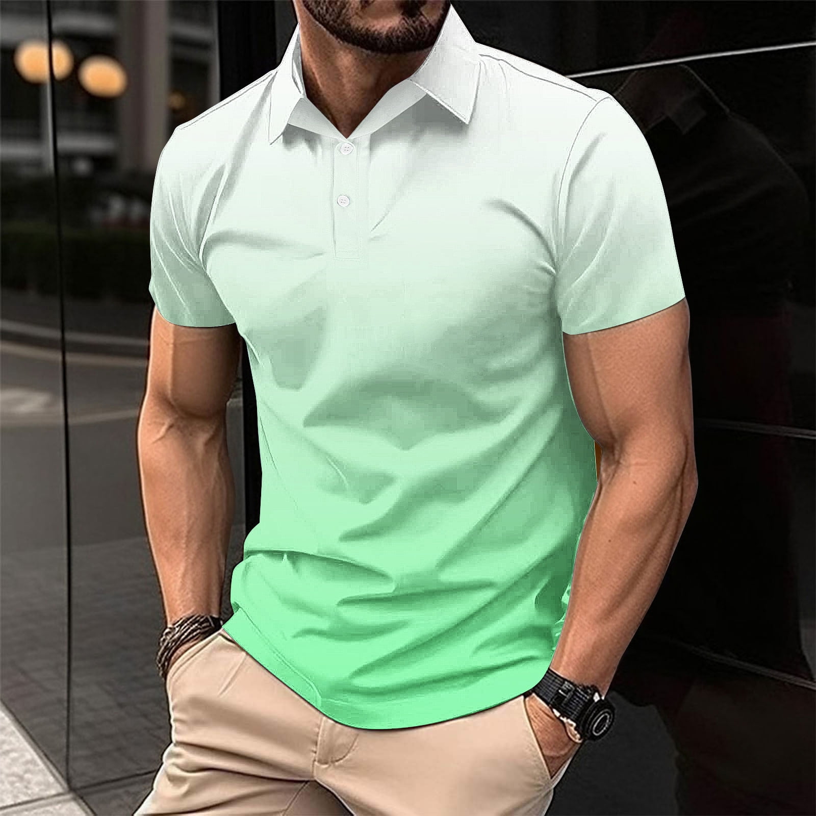 Elvqul Mens Fashion Shirts Big and Tall Short Sleeve Pull-On Mint Green ...