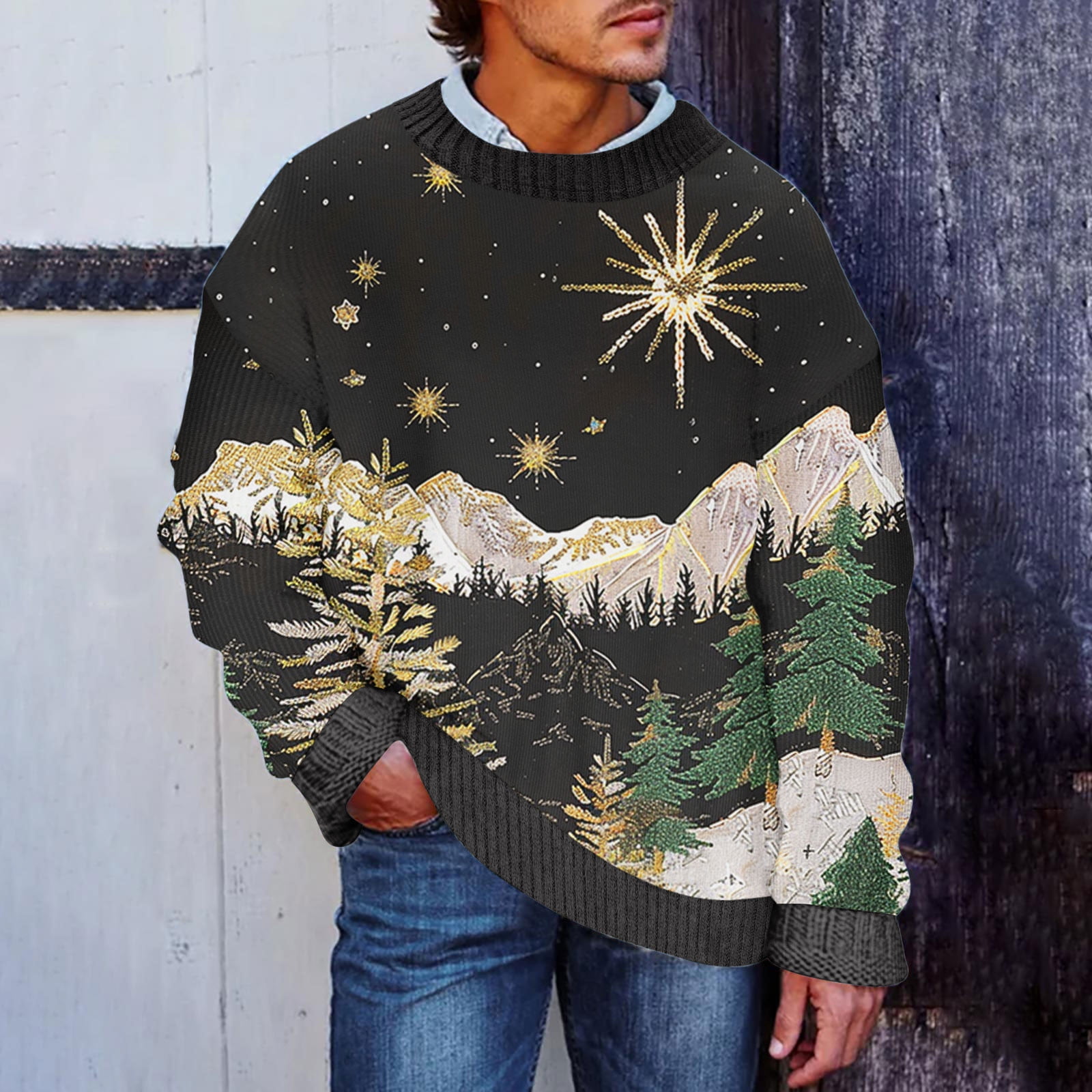 Elvqul Mens Funny Sweater Black Christmas Shirts Knit Big and Tall ...