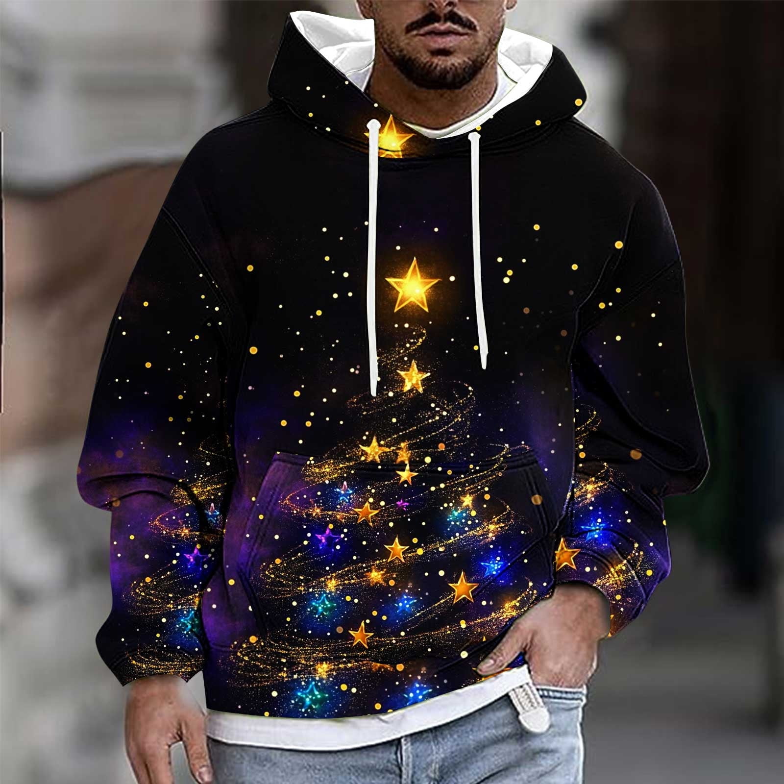 Elvqul Mens Hoodies with Pockets Shirts Print Holiday Winter Pullover ...