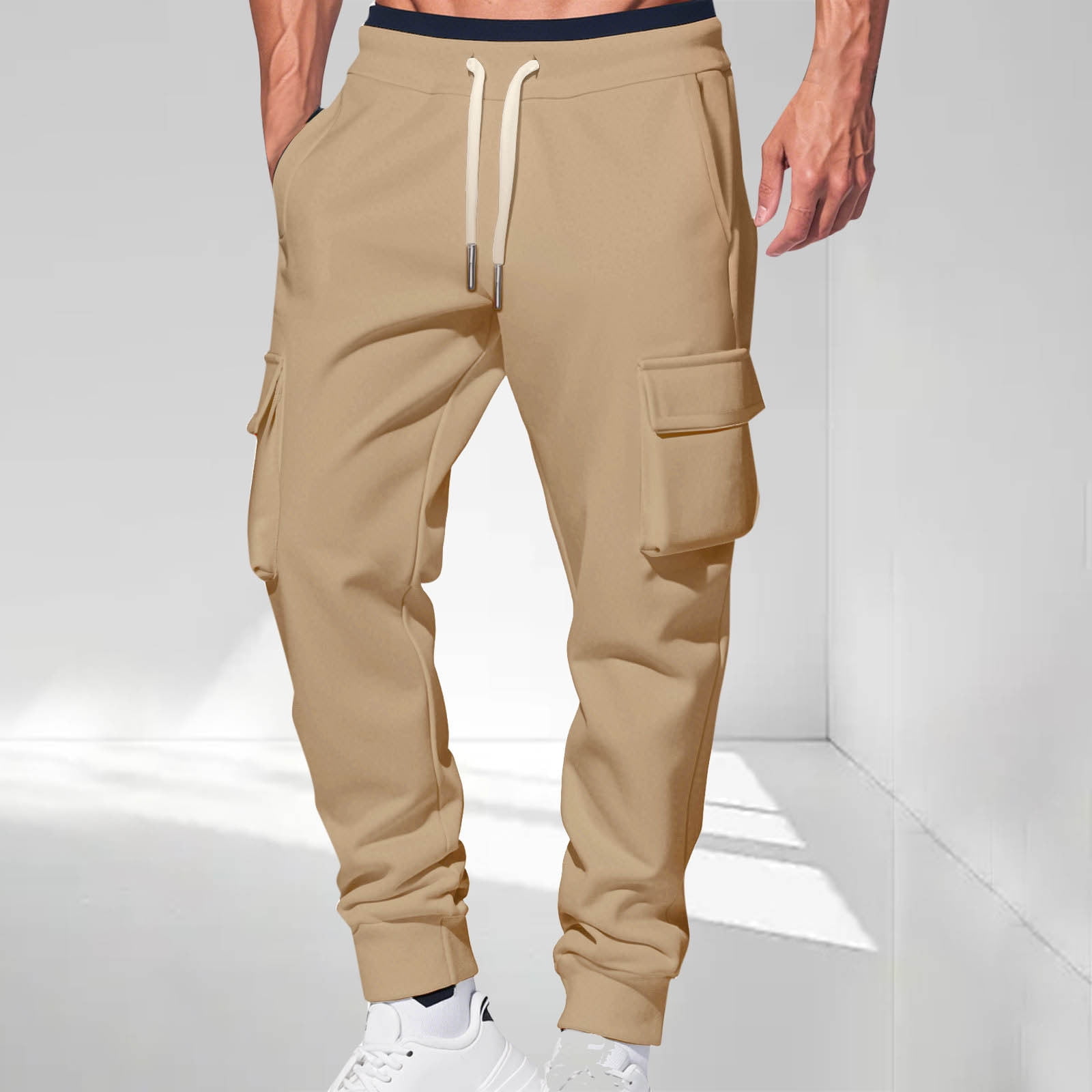 Elvqul Mens Multi-Pocket Pants Slim Straight Workout Pullover Travel ...
