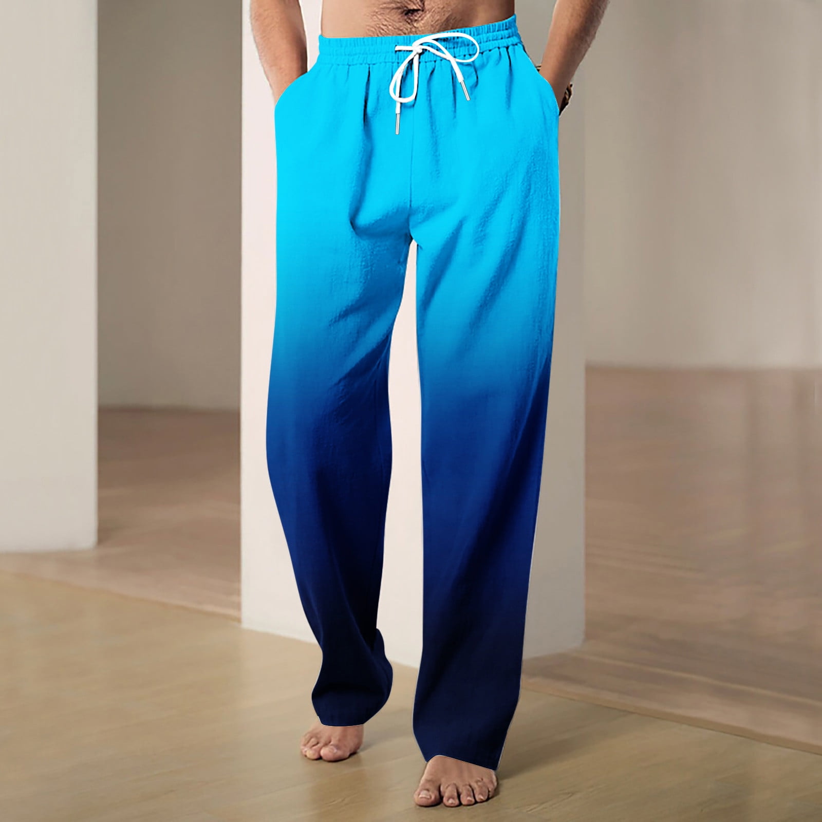 Elvqul Mens Pants Gradient Print Style Blue Pullover Daily Outdoor ...