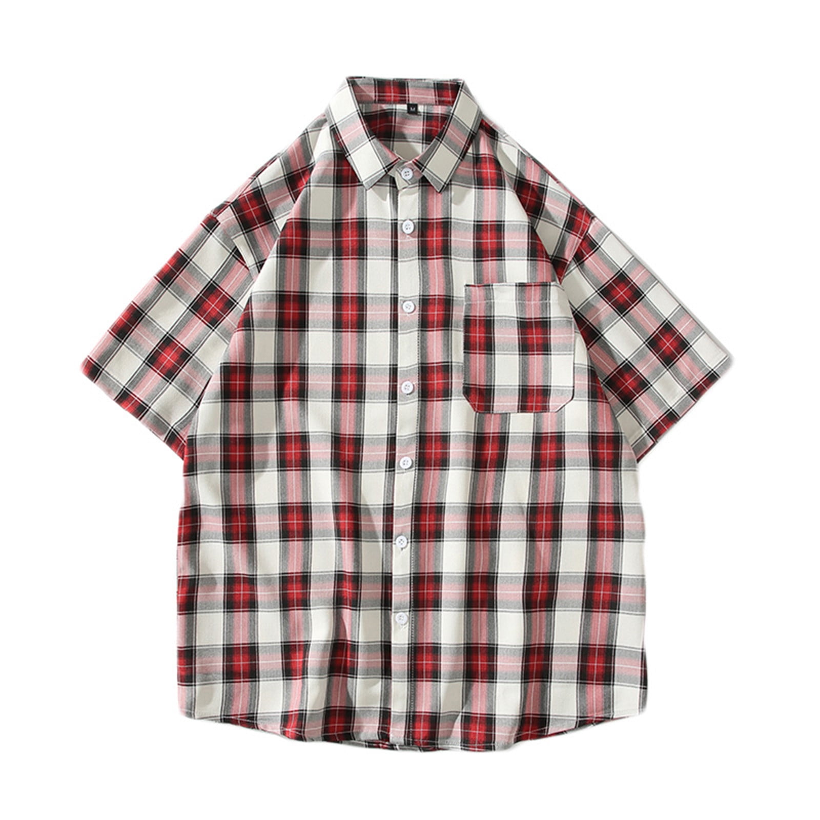 Elvqul Mens Red Shirts Button up Short Sleeve Button Plaid Regular V ...