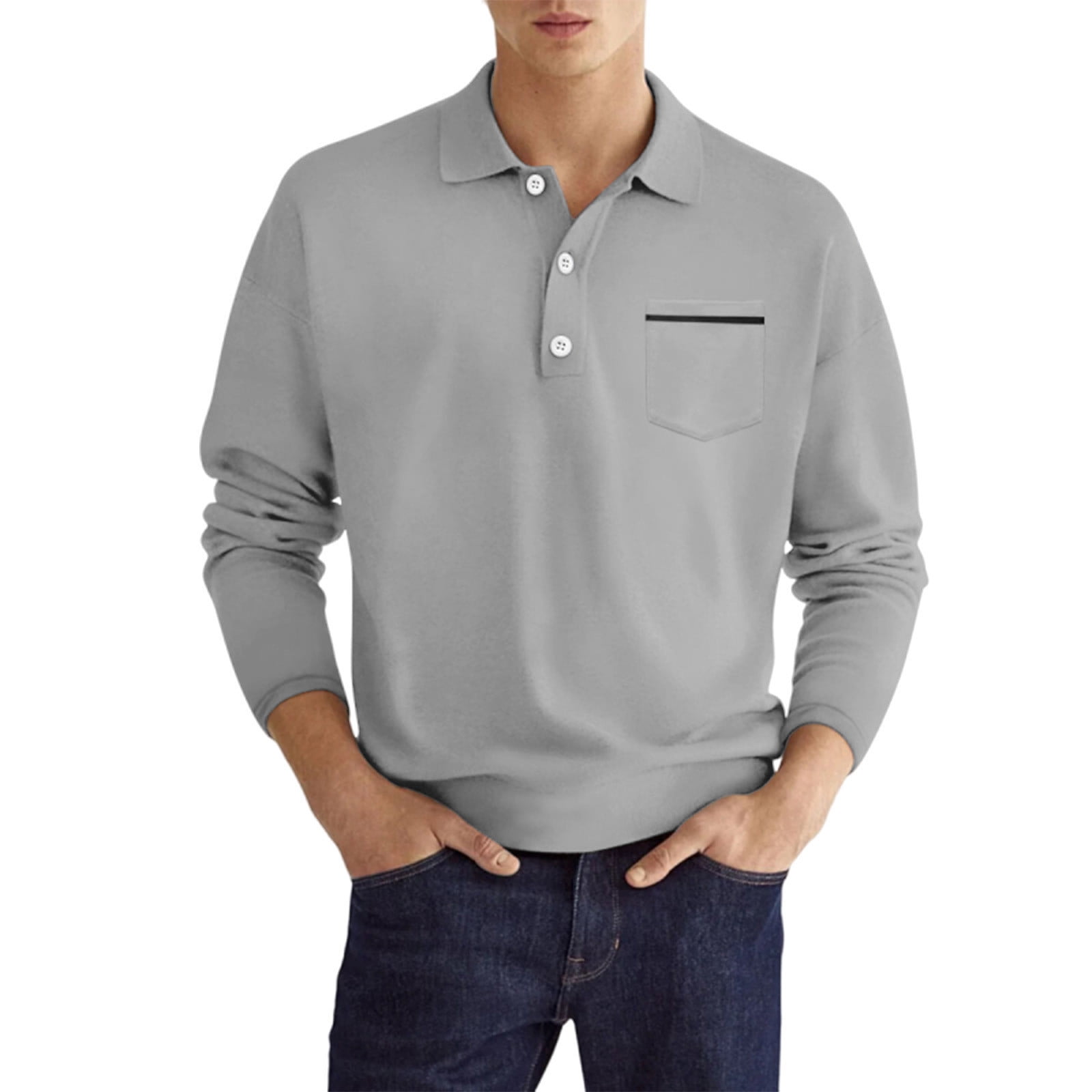 Elvqul Mens Shirts Long Sleeve Collared Solid Pullover Tops for Men ...