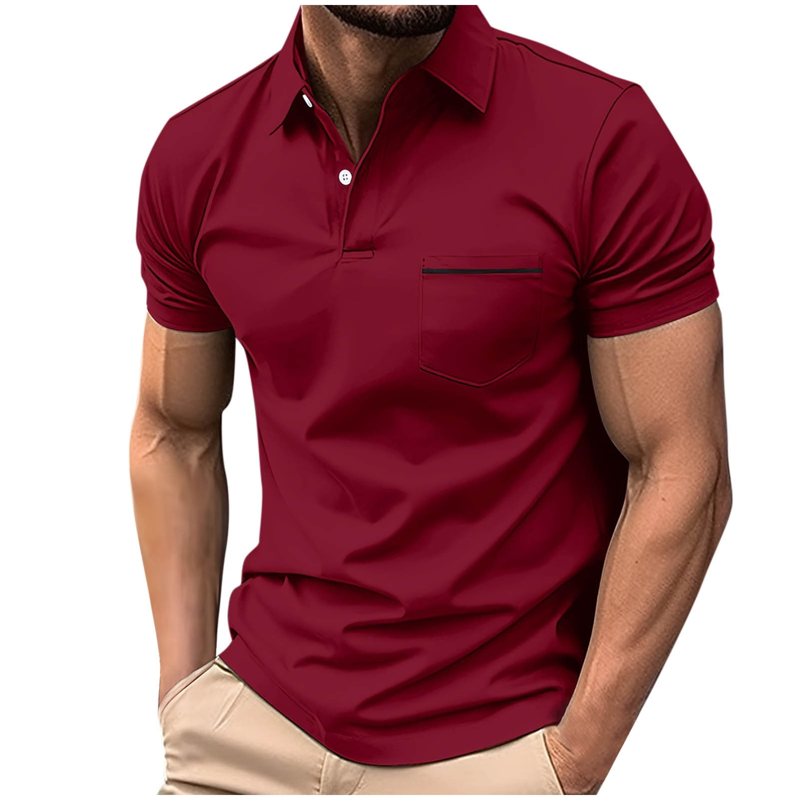 Elvqul Mens Shirts Short Sleeve Red T-Shirts Polo Collared Plain ...