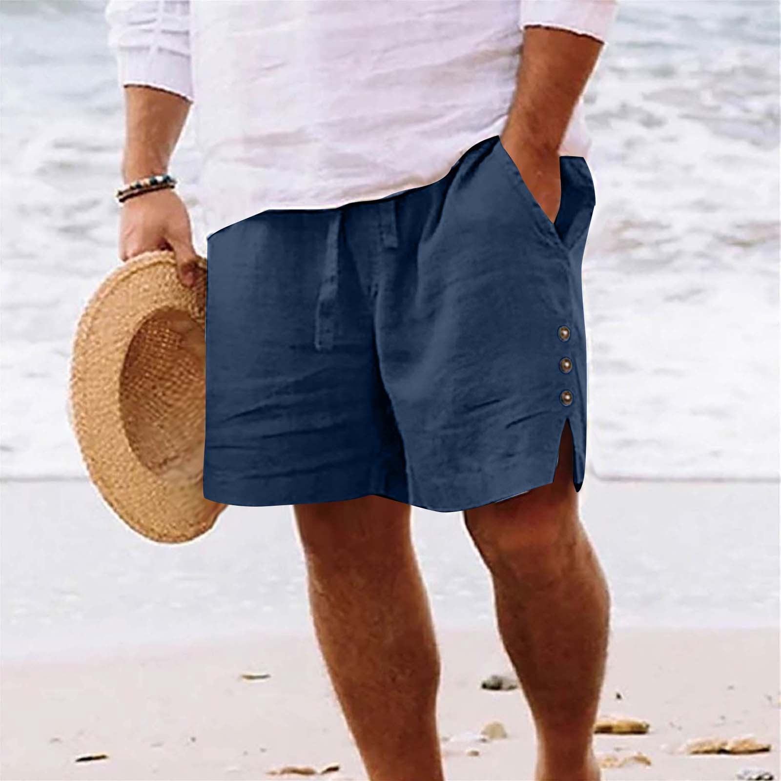 Elvqul Mens Shorts Elastic Waist Pockets Board Shorts Drawstring Beach ...