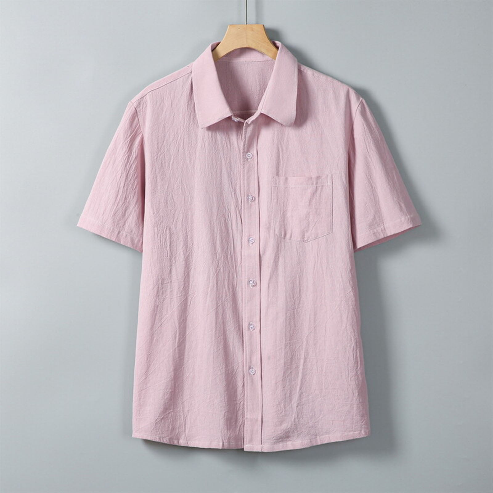 Elvqul Mens Solid Shirts Pink Casual Button Collared Short Sleeve V ...