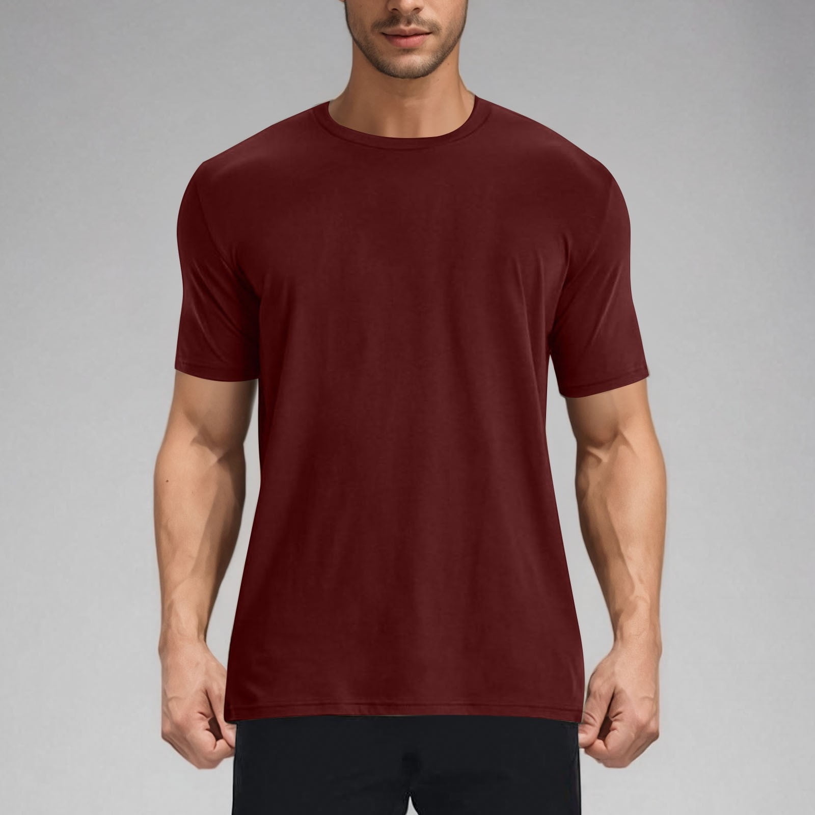 Elvqul Mens Solid T-Shirts Stretch Gym Pull-On Fashion Short Sleeve Big ...