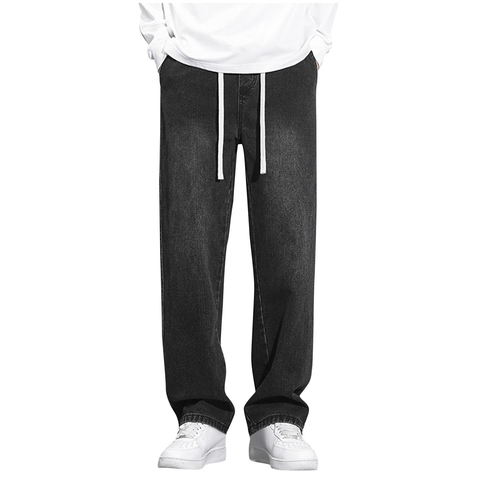 Elvqul Mens Straight Fit Jeans Trousers Classic Pullover Flex Pocket ...