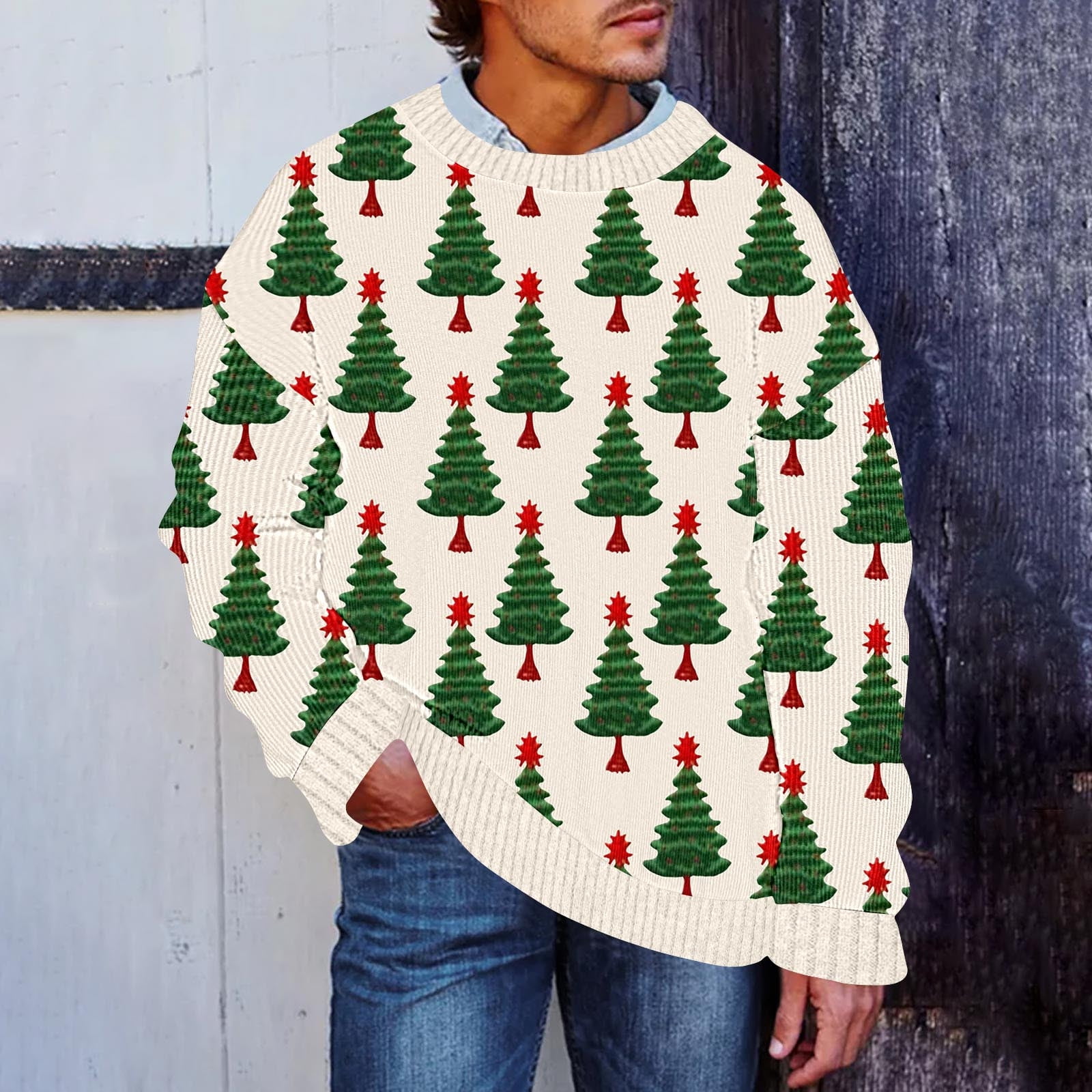 Elvqul Mens Sweater Christmas Tree Christmas Shirts Knitted Big and ...