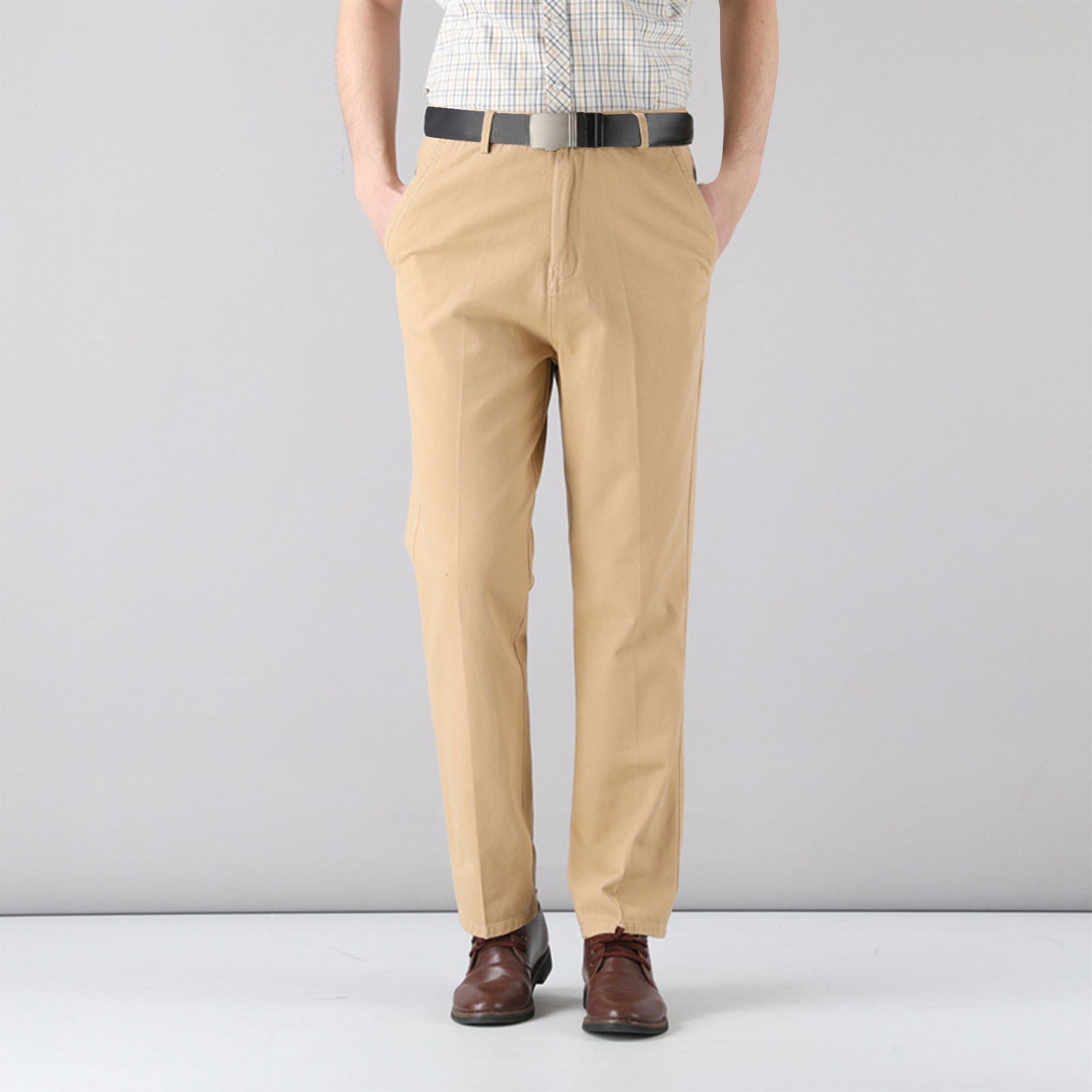 Elvqul Mens Wrinkle-Resistant Pants Straight-Leg Khaki Pullover Work ...