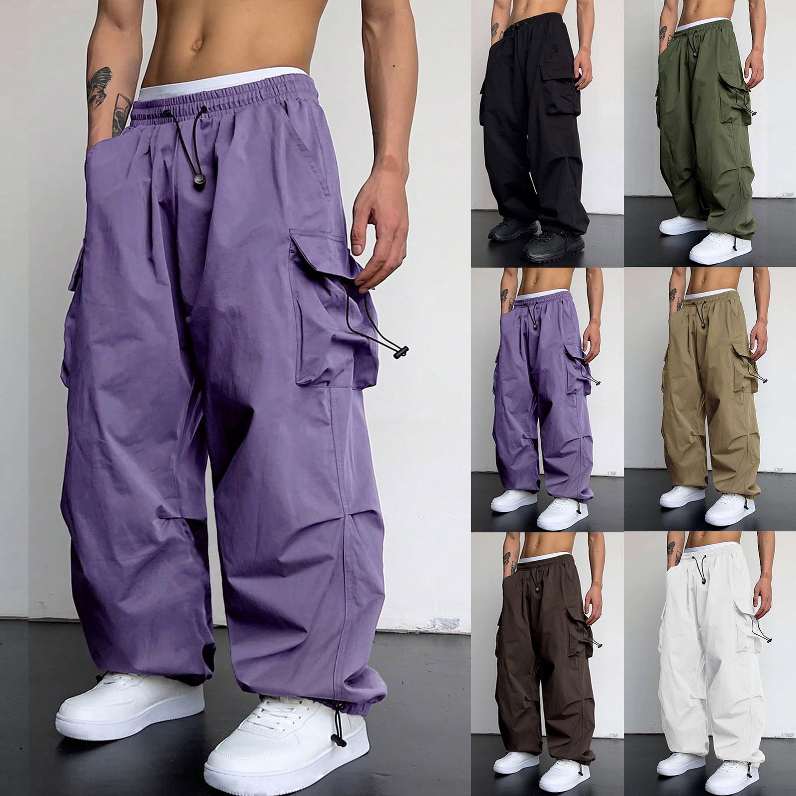 Elvqul Multi-Pocket Pants for Men Outdoor Big and Tall Pullover Loose ...