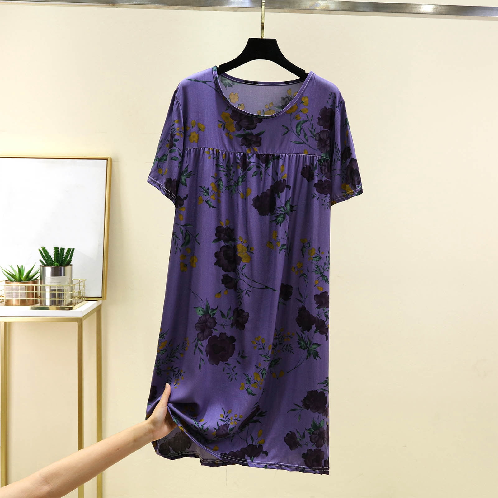 Elvqul Nightgowns for Women Crew Neck Night Gown Comfortable Sleep ...