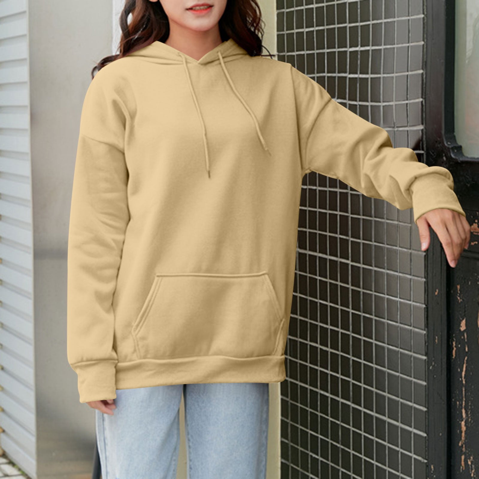 Vetsdori Outdoor Sweatshirts for Women Beige Pullover Size Large Pocket ...